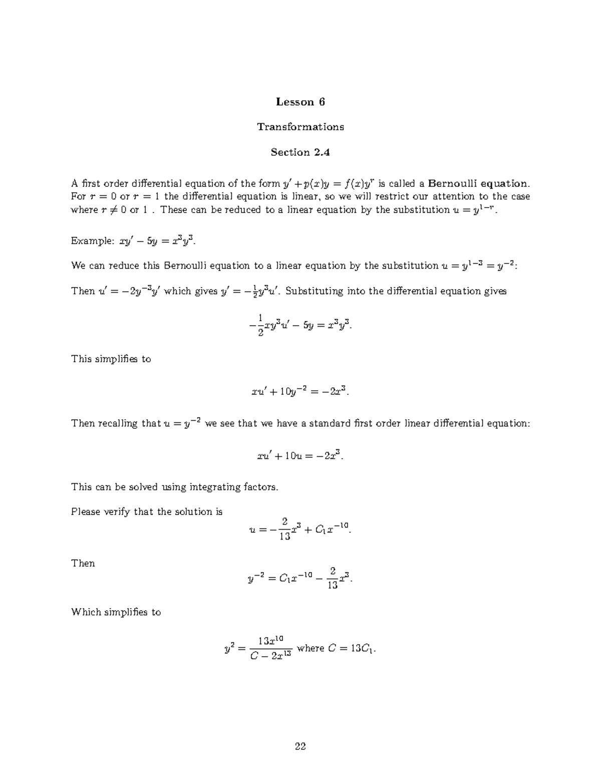 Lesson 6 Transformations - Lesson 6 Transformations Section 2. A first order differential ...