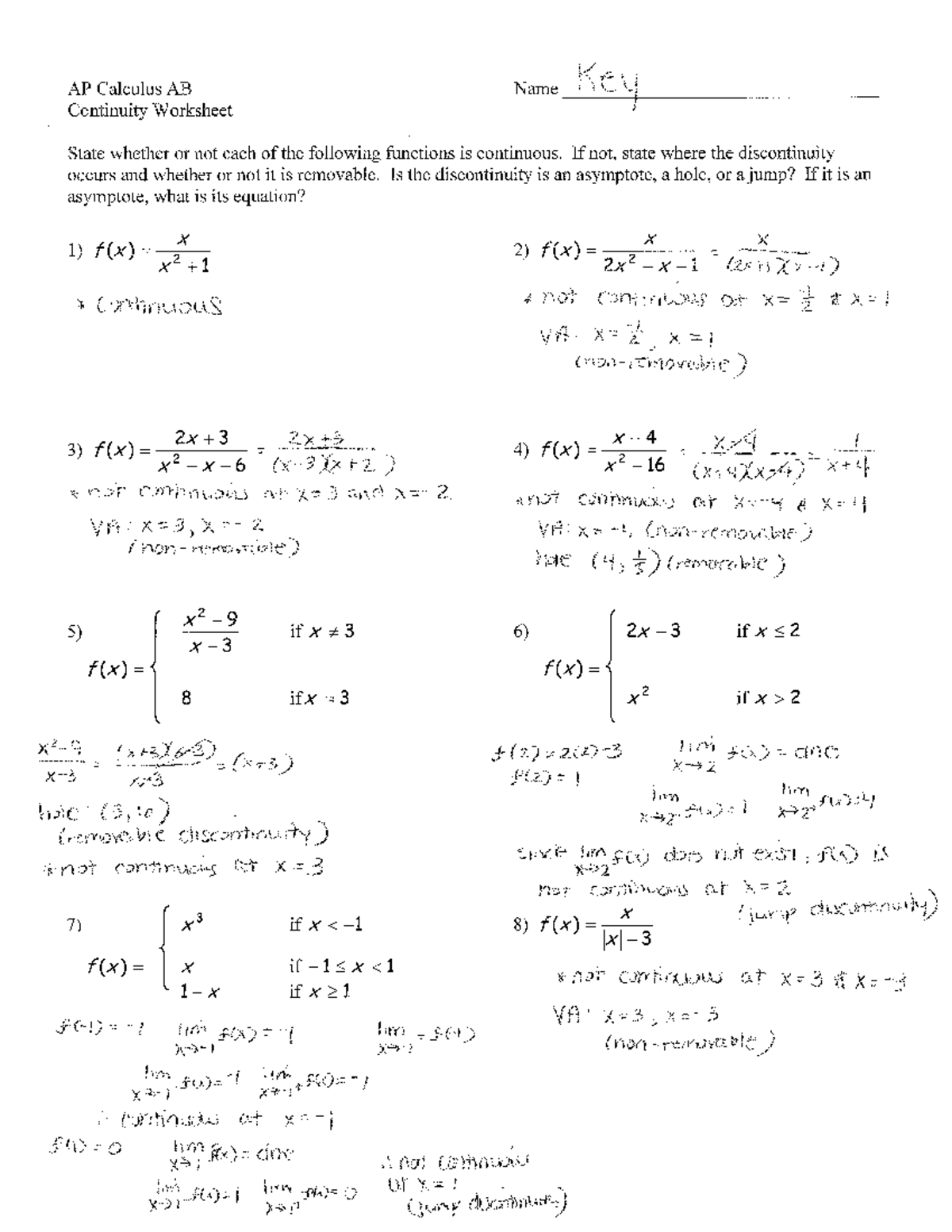 Continuity Worksheet Key. Maths and Law - equitable remedies - Studocu