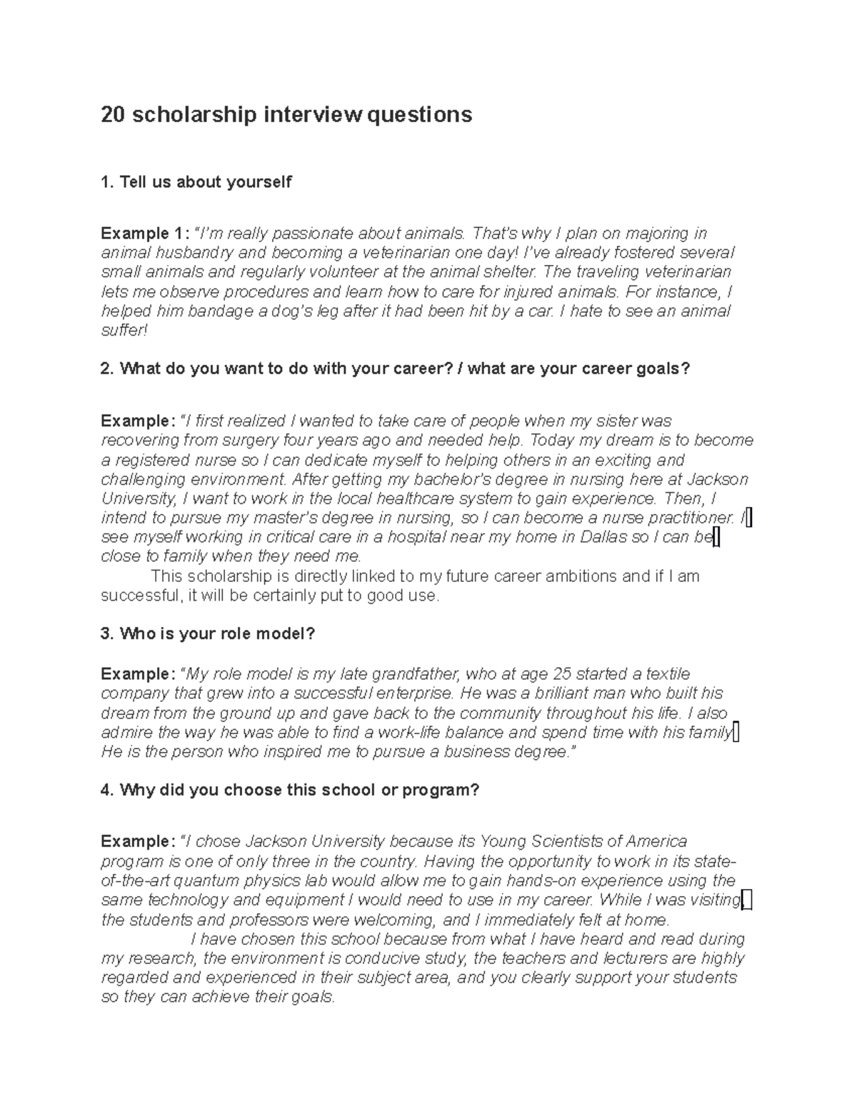 Common Scholarship Interview Questions 20 Scholarship Interview