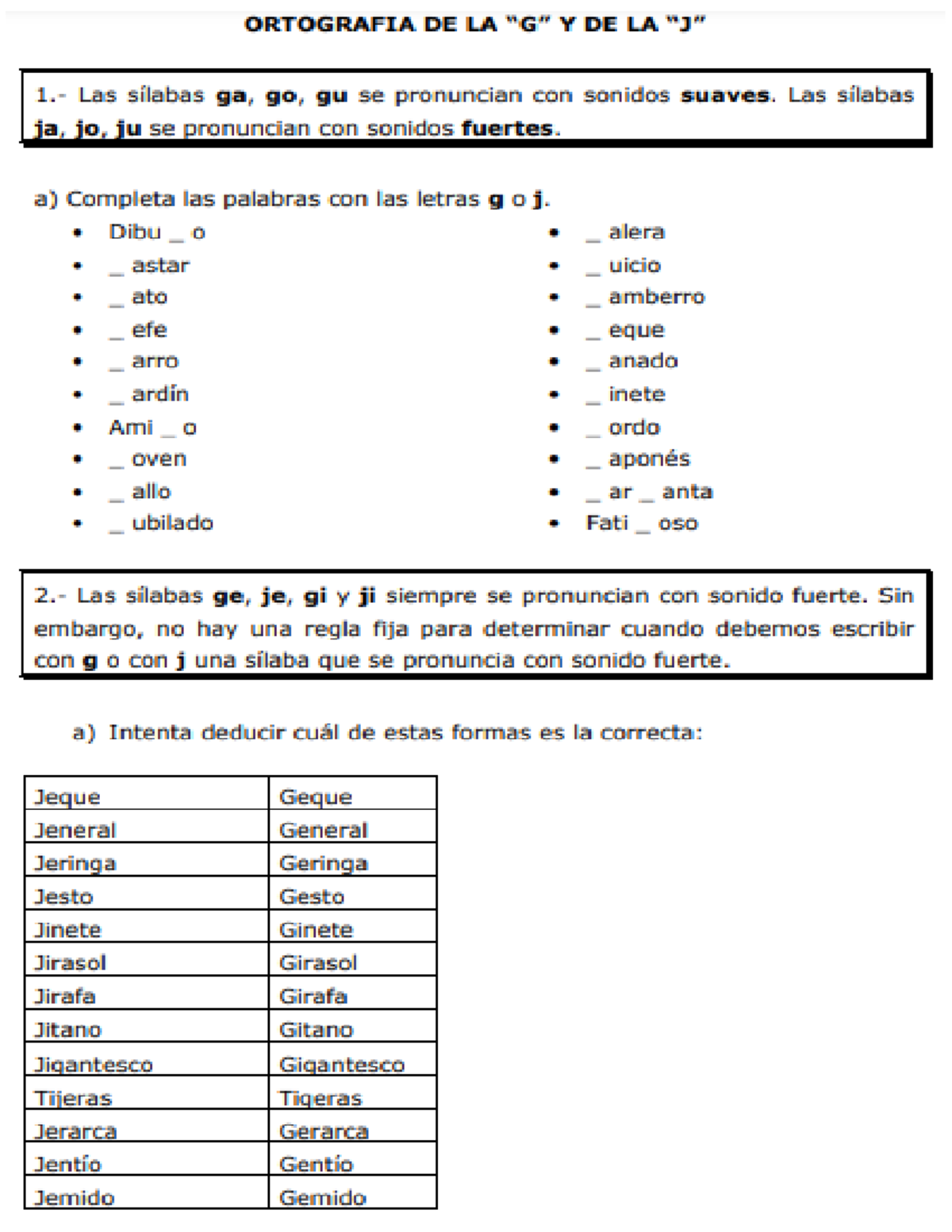 Ejercicios g, j, b, v - Español 1 - UNAM - Studocu