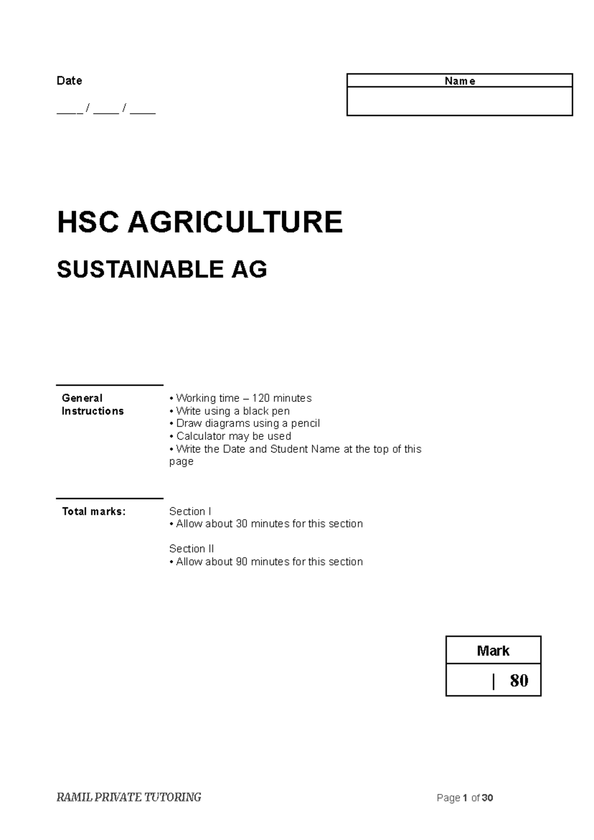 RPT - HSC Agriculture trial - Sustainable Agriculture - Date ...