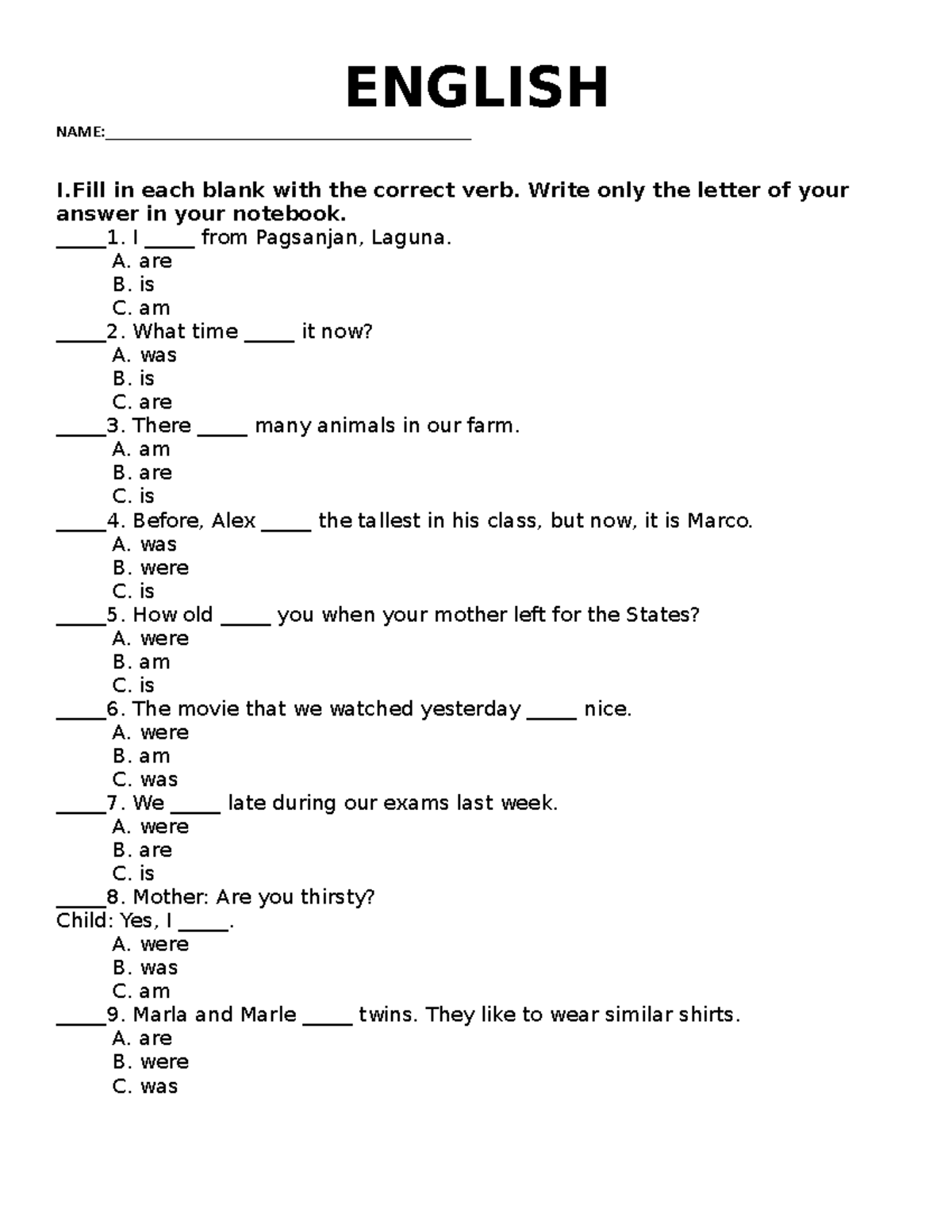 English 3 QUIZ - sample quizzes for students - ENGLISH - Studocu