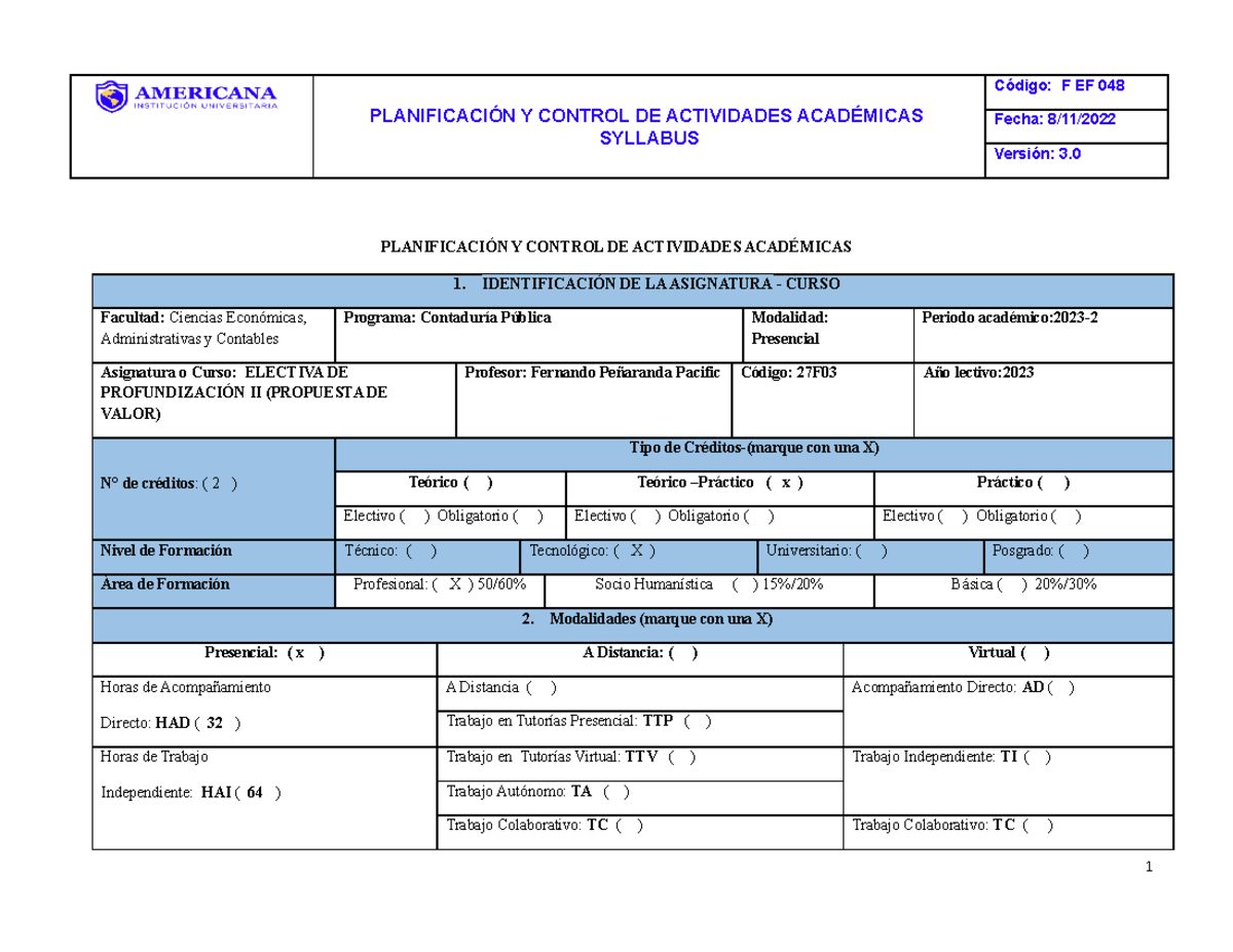 Electiva PROF IIF EF 048 Formato Plany CON DE ACT AC V 3.0 ...