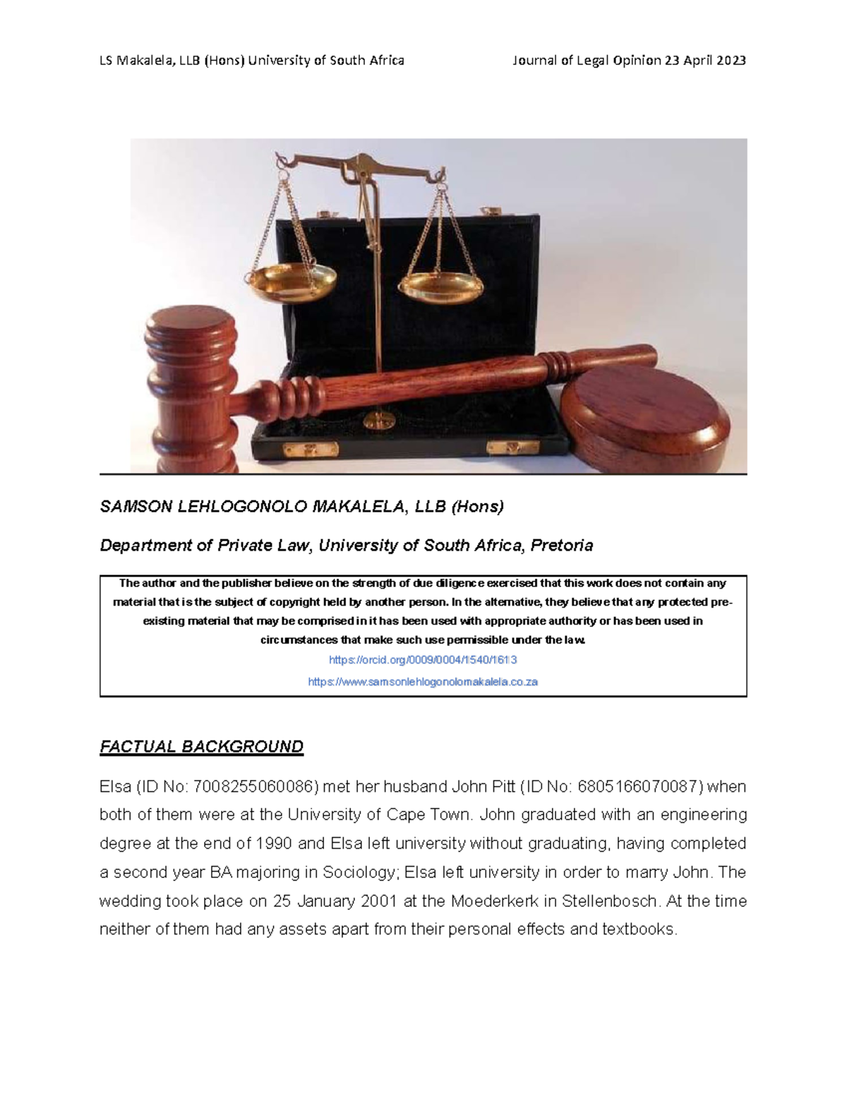 Samson Lehlogonolo Makalela Legal Opinion - SAMSON LEHLOGONOLO MAKALELA ...