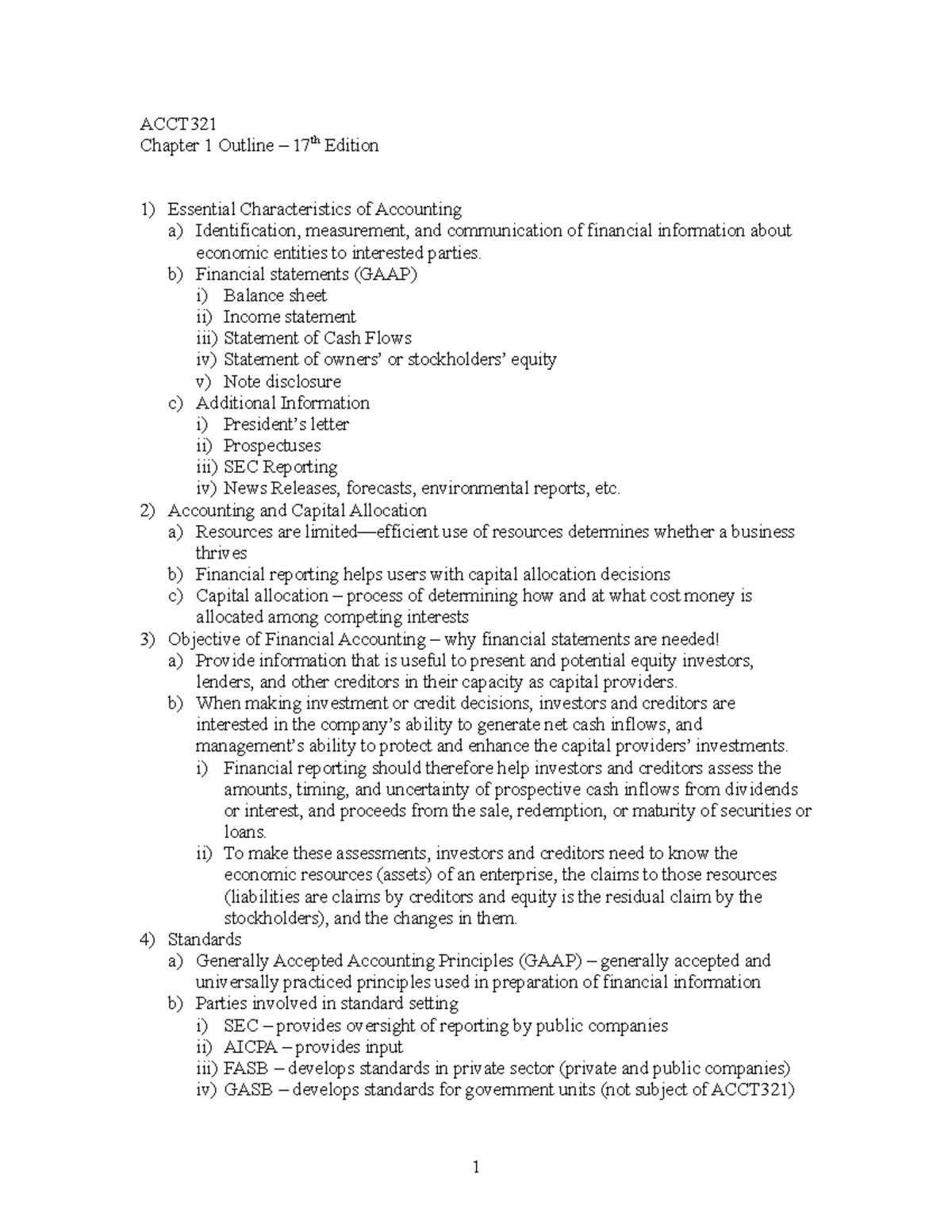 Outline - 17th ed. Chapter 1 - ACCT Chapter 1 Outline – 17th Edition ...