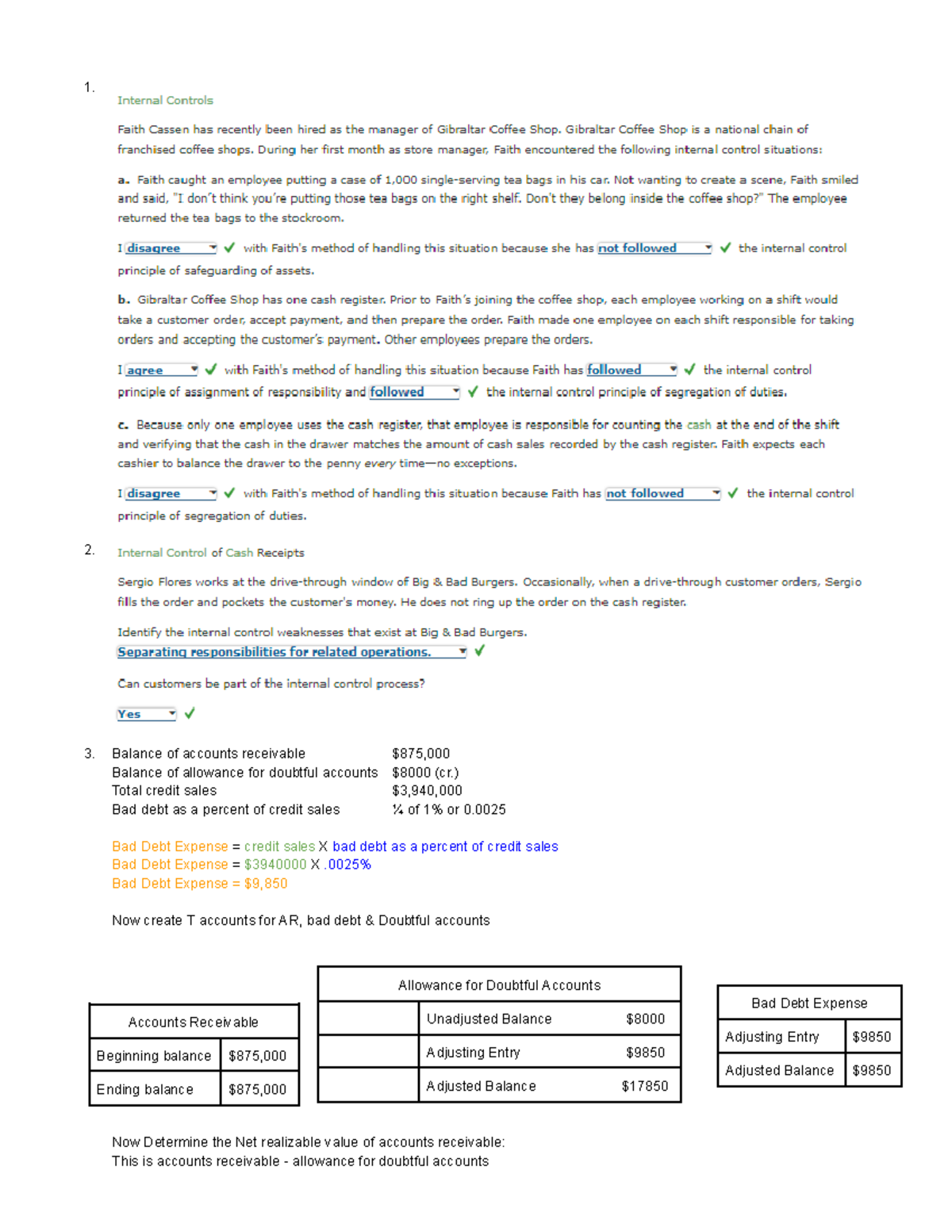 Module 4 Homework - 1. 2. Balance of accounts receivable $875, Balance ...