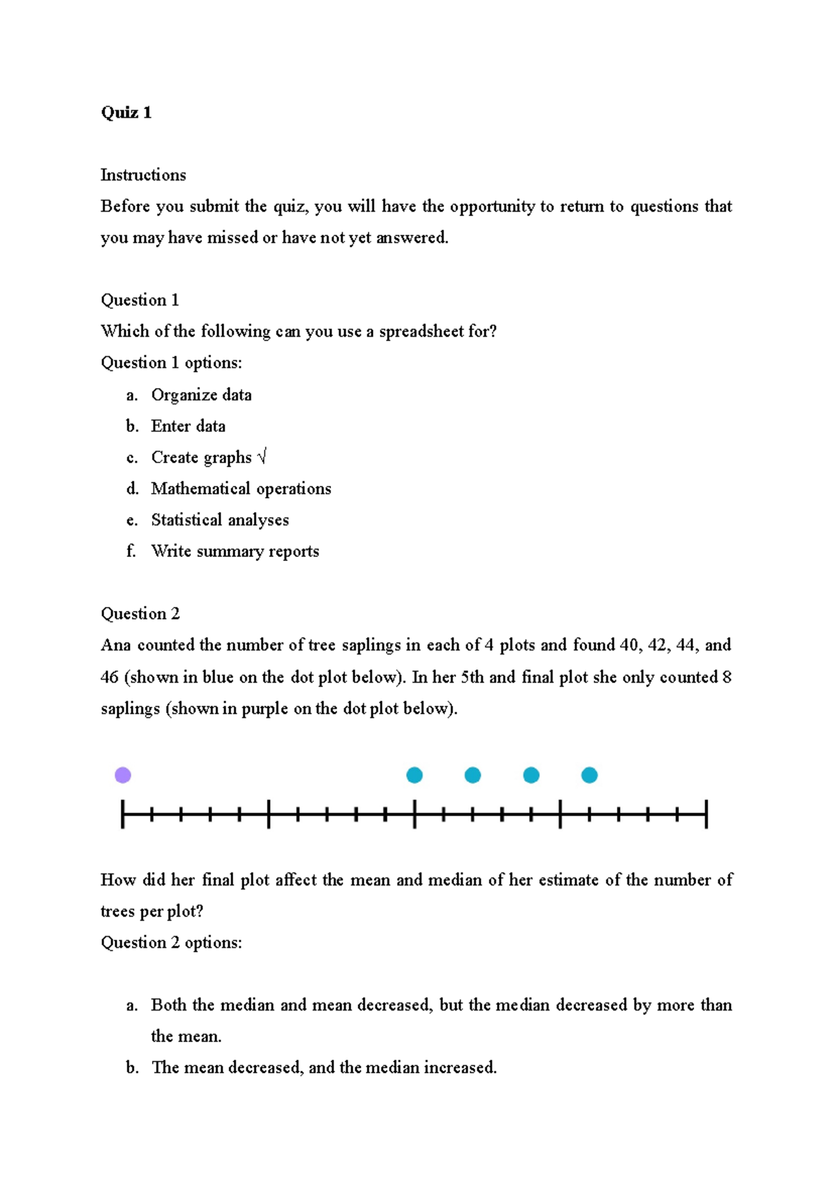 Quiz 1 - This test was given to us in EVS514: Environmental Data ...