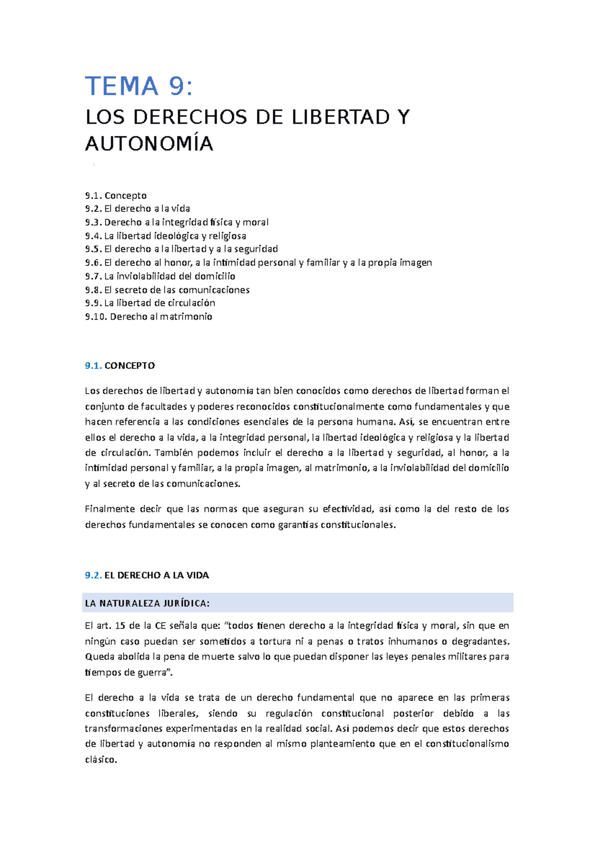 Derechos de autonomia y libertad - TEMA 9: LOS DERECHOS DE LIBERTAD Y ...