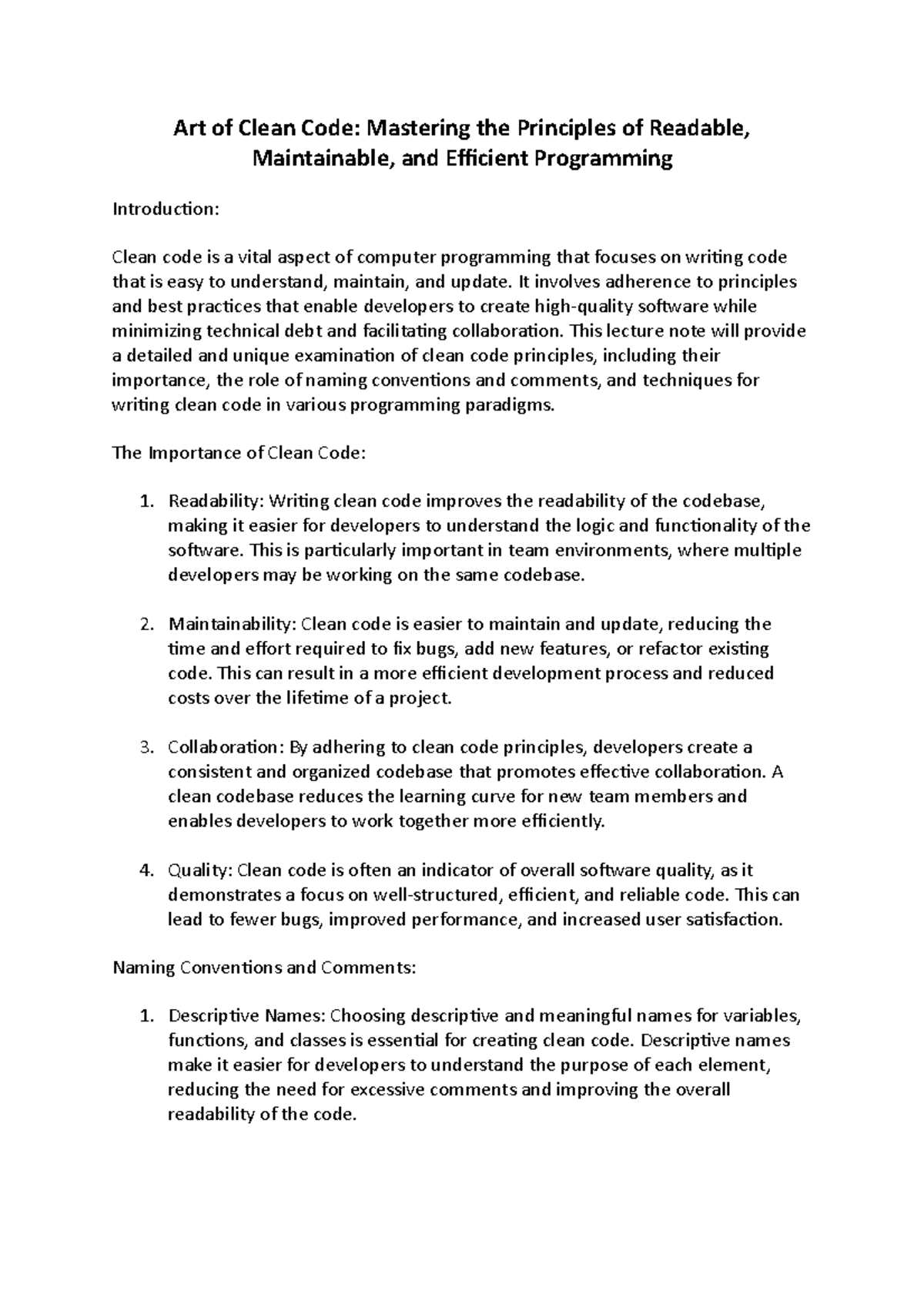 Art of Clean Code- Mastering the Principles of Readable, Maintainable, and Efficient Programming ...