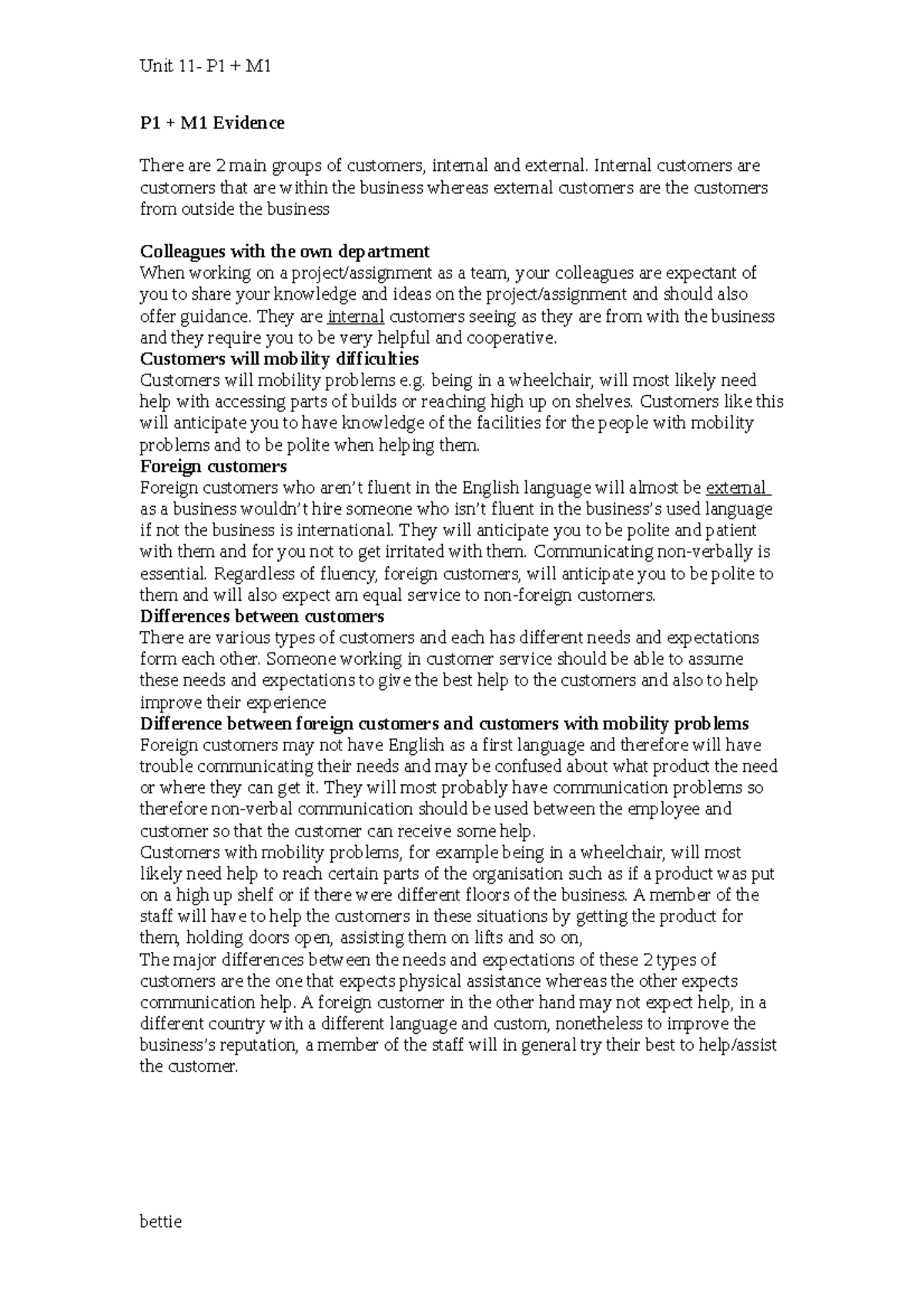 11- P1 + M1 - Consistent and reliable customer service Guides - Unit 11 ...