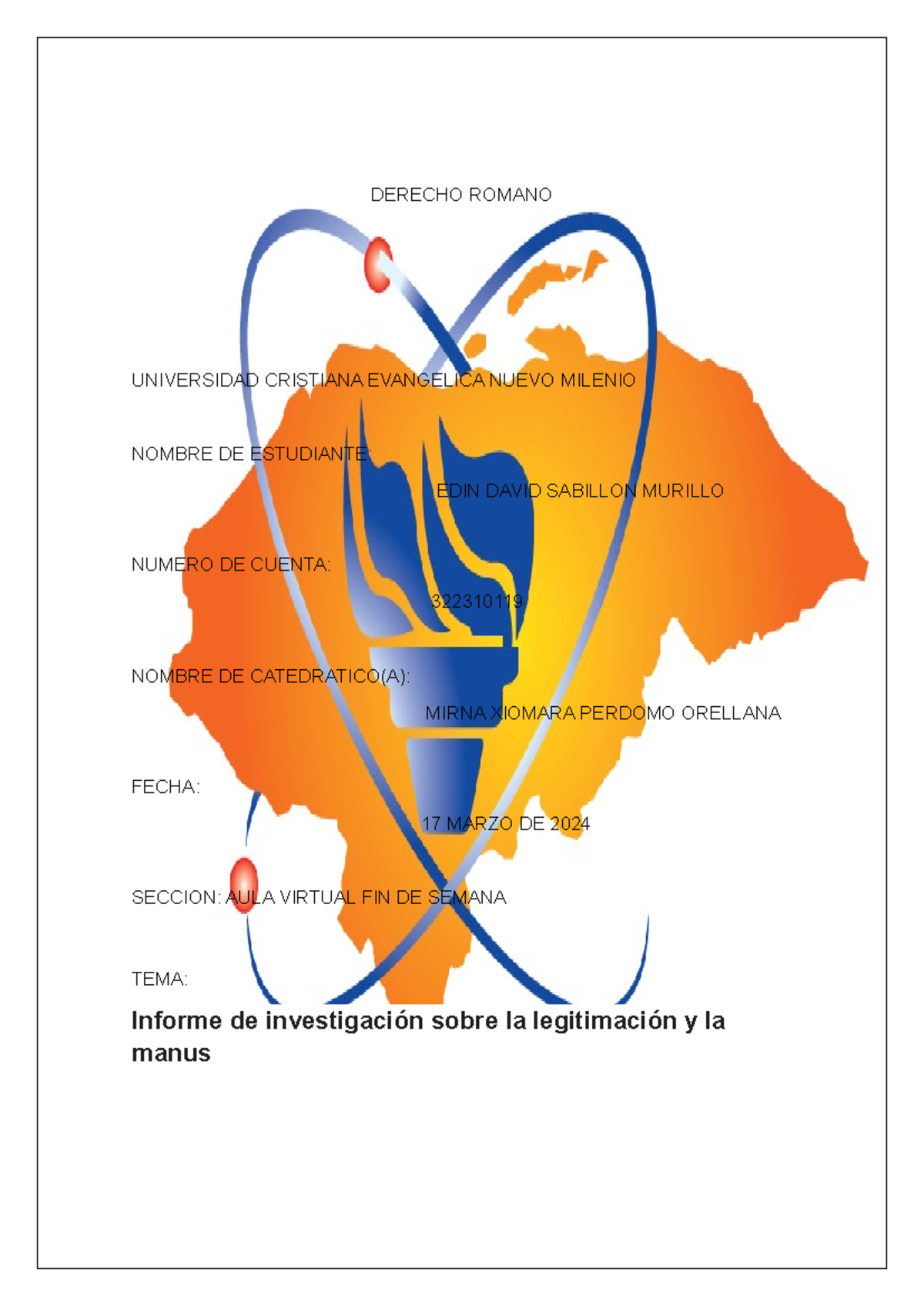 Informe de investigación sobre la legitimación y la manus - DERECHO ...