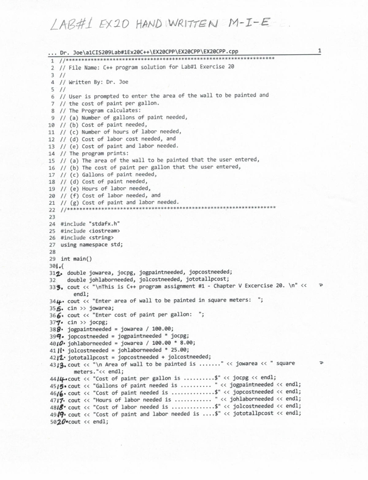 3. EX20C++Hand Written M-I-E - Example - CIS 209 - Studocu