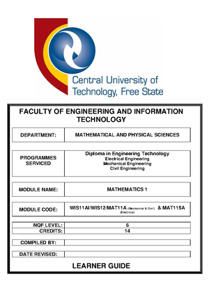 CUT - Central University of Technology - Studocu