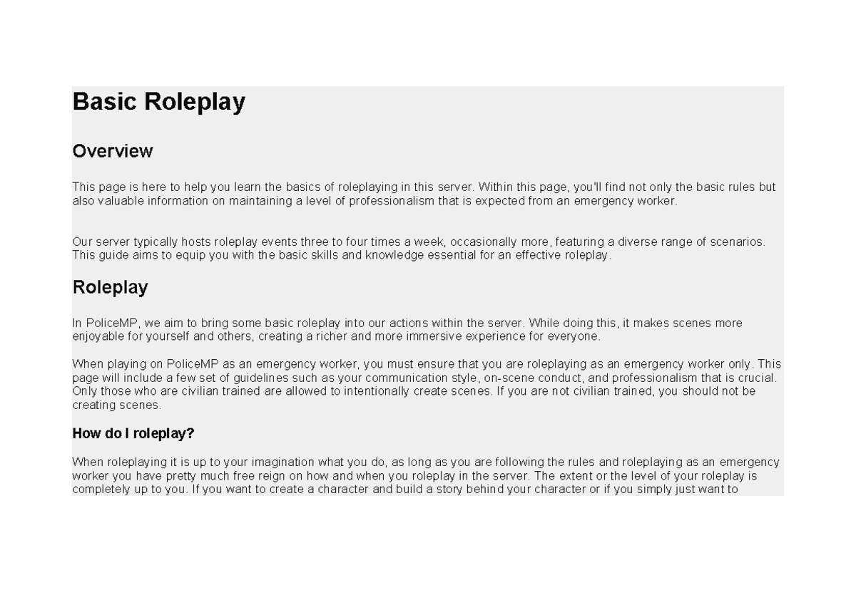 Roleplaying - dhfd - Basic Roleplay Overview This page is here to help ...
