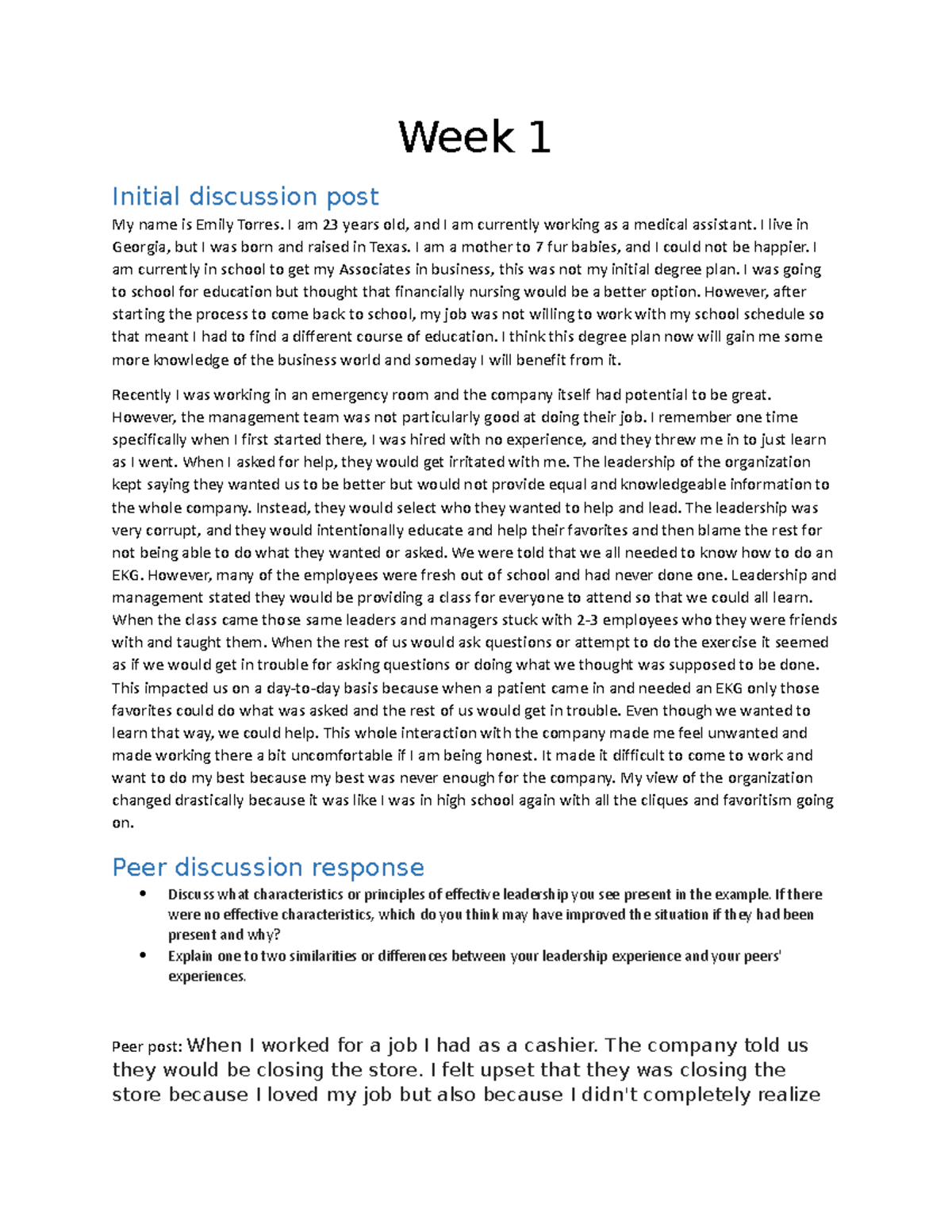 Week 1 210 business - assignment - Week 1 Initial discussion post My ...