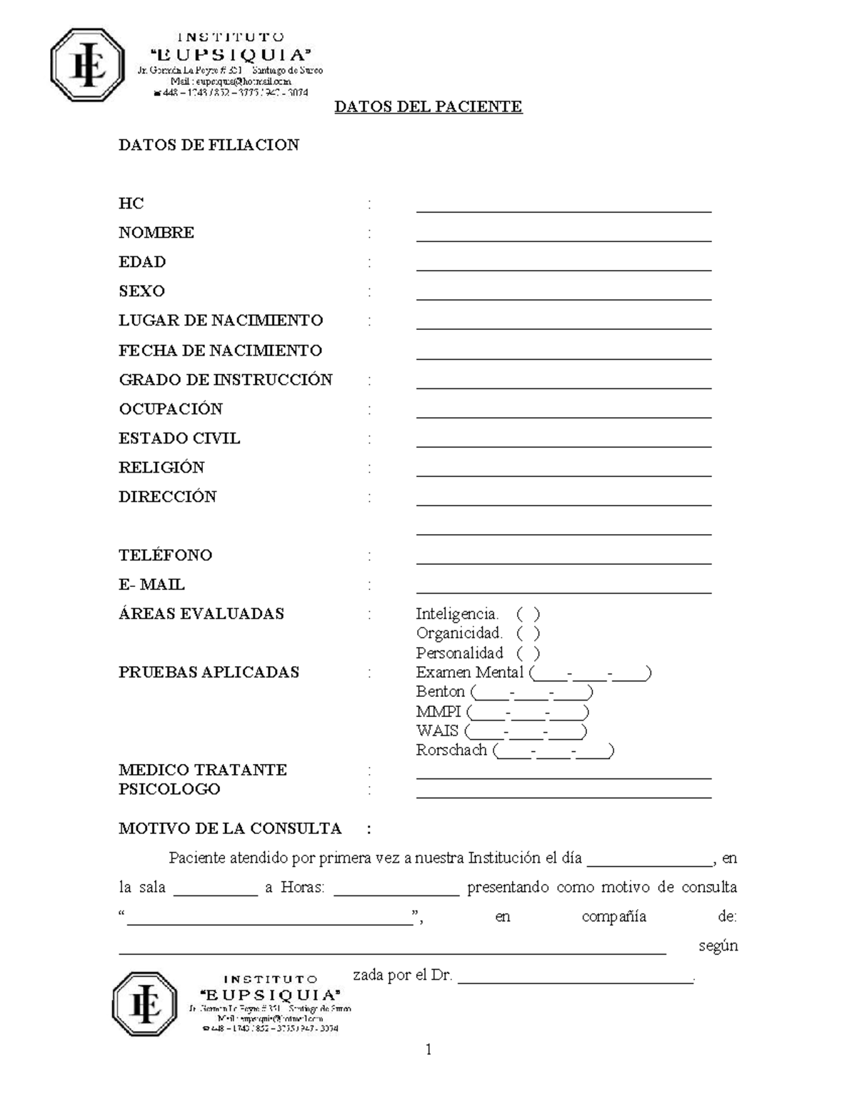 Datos del Paciente 2007 - DATOS DEL PACIENTE DATOS DE FILIACION HC ...