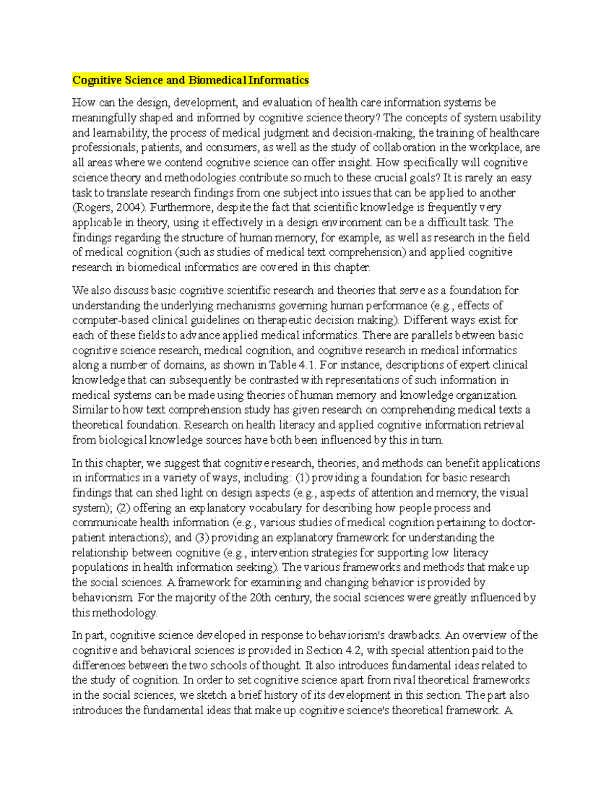 Cognitive Science and Biomedical Informatics - How specifically will ...