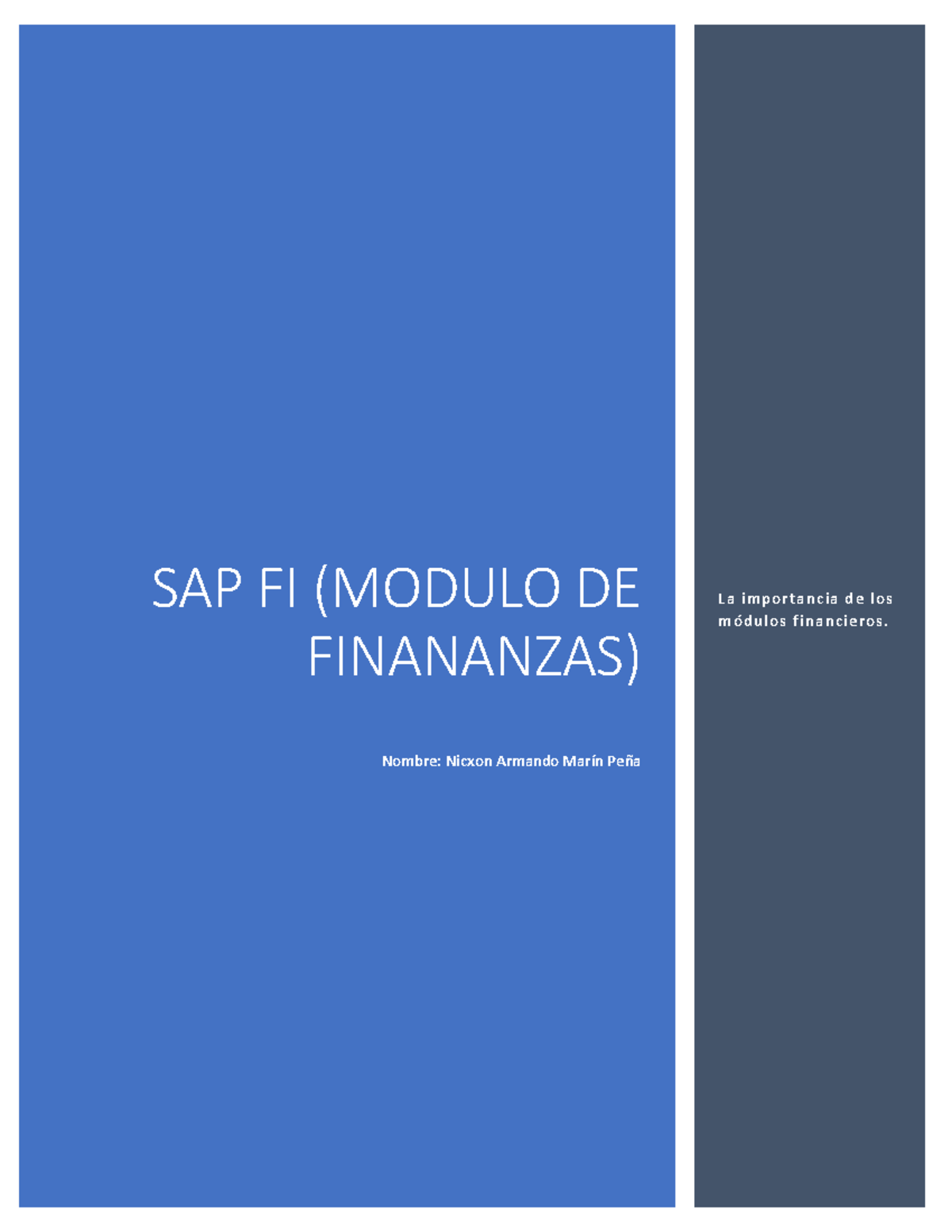 Modulo FI - SAP FI (MODULO DE FINANANZAS) Nombre: Nicxon Armando Marín ...