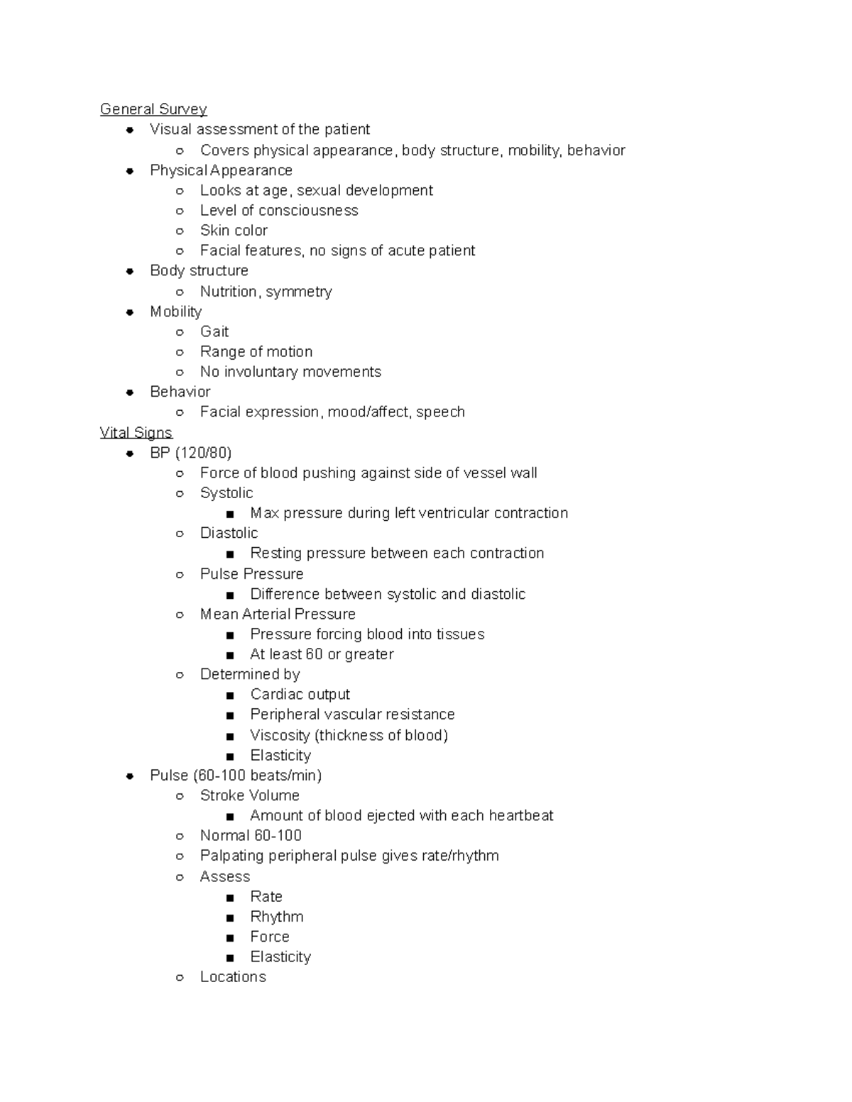General Survery Vital Signs - NU 302 - General Survey Visual assessment ...