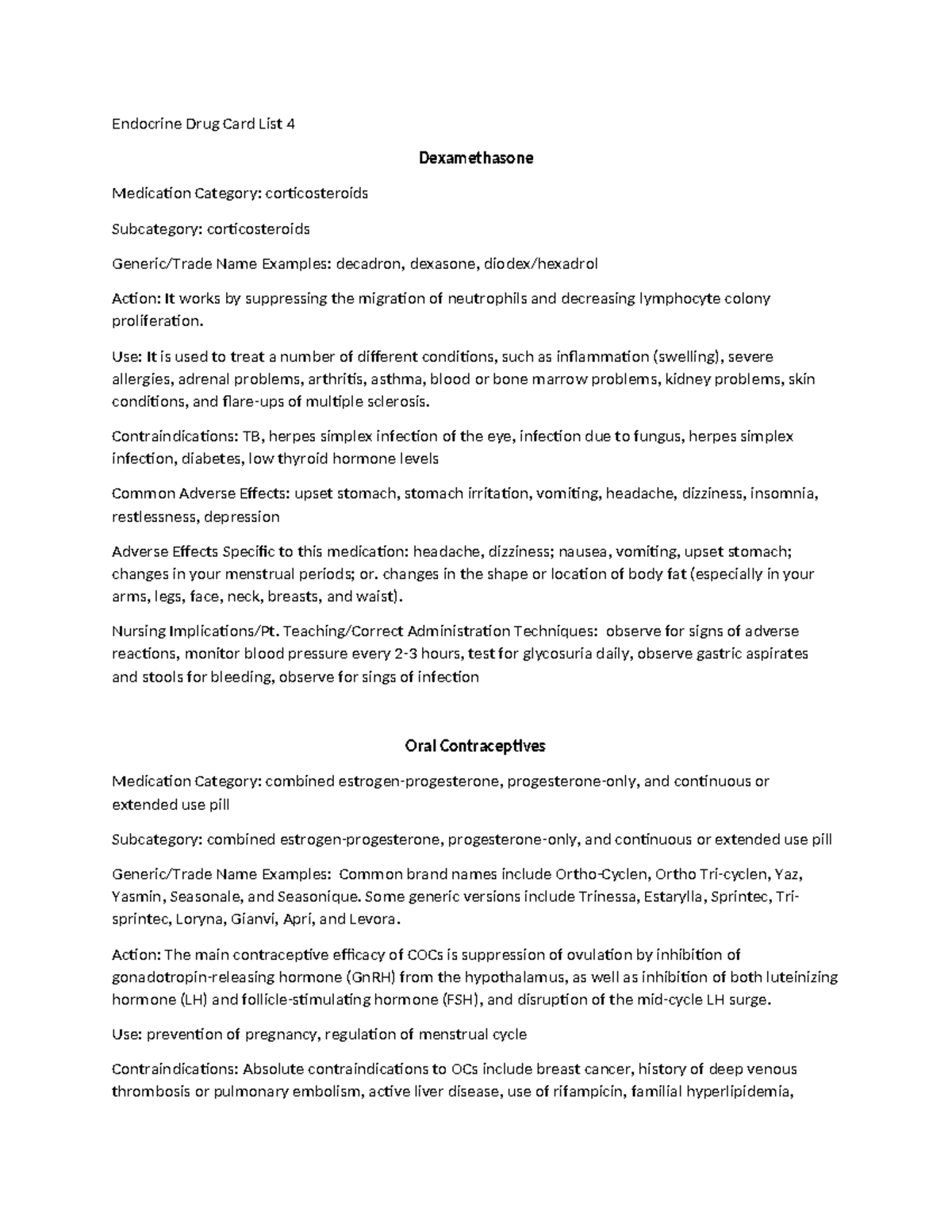 Drug card list #4 - pharmacology - Endocrine Drug Card List 4 ...