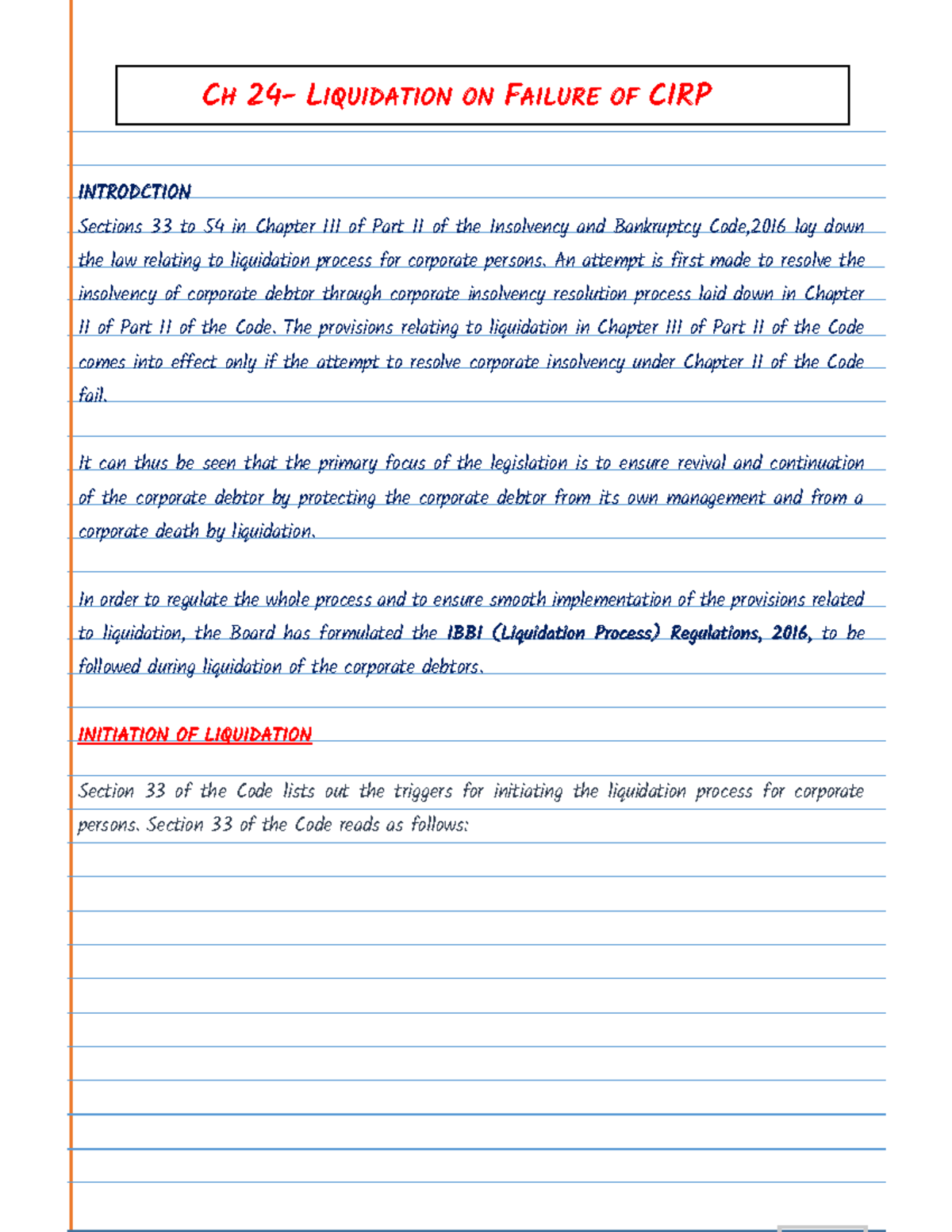 Liquidation under IBC - INTRODCTION Sections 33 to 54 in Chapter III of ...