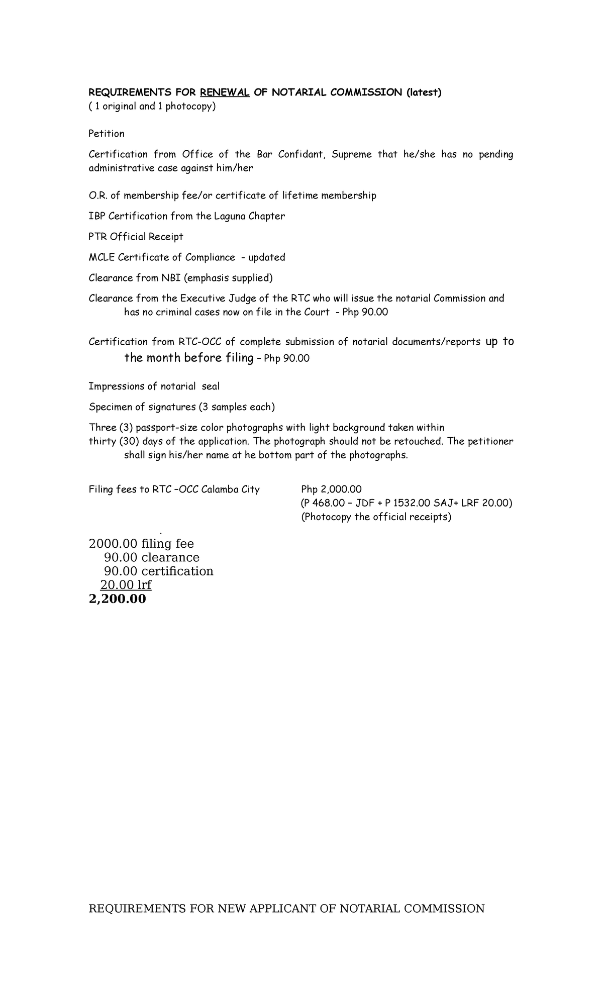 Requirements FOR Application OF Notarial Commission 2 - REQUIREMENTS ...