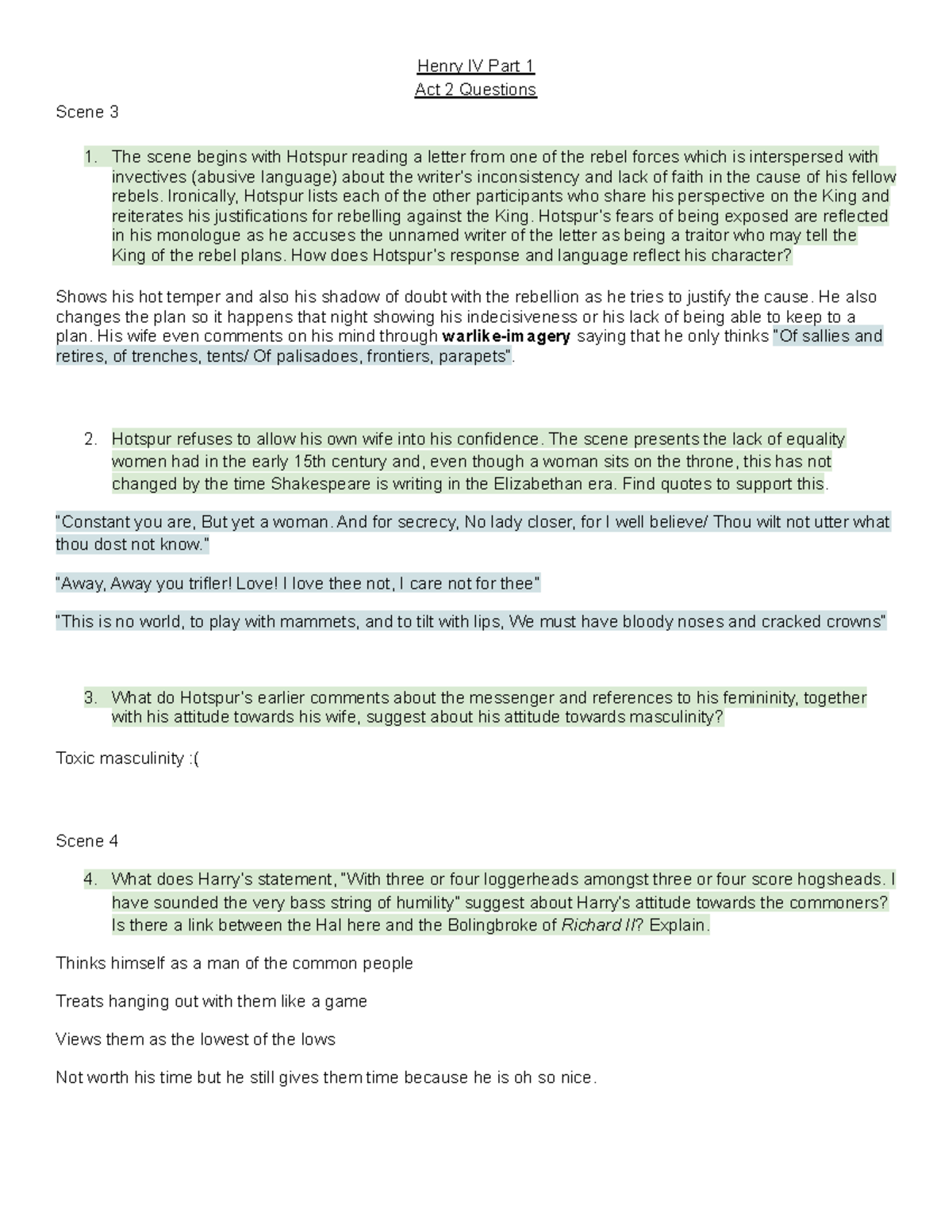 Henry IV Part 1 - Act 2 qs - ENglish Advanced HSC - Henry IV Part 1 Act ...