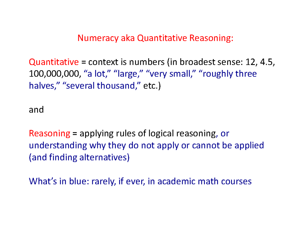 2uu3 chapter 1 - just uploading use it to practice - Numeracy aka Quantitative Reasoning: - Studocu