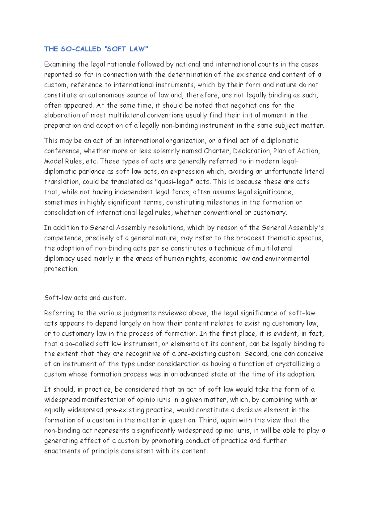 THE SOFT LAW 11 - LAW IN INTERNATIONAL SOCIETY - THE SO-CALLED "SOFT ...