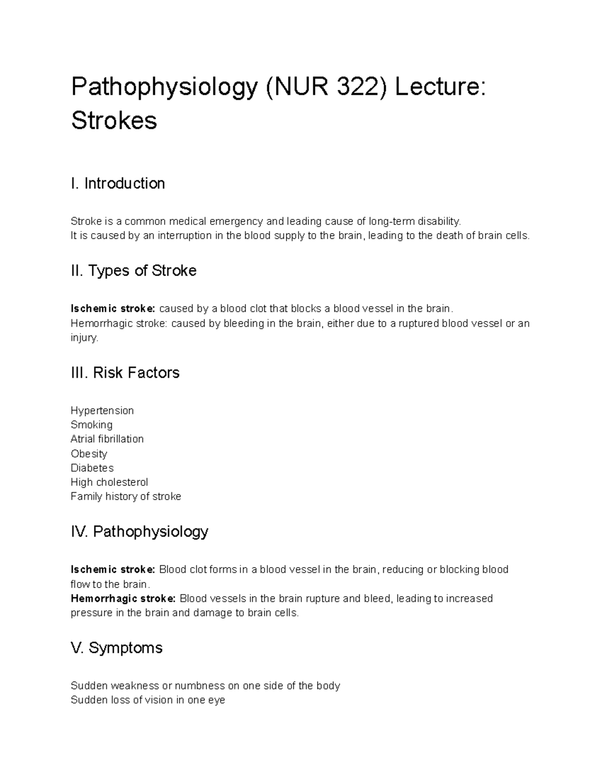 Pathophysiology (NUR 322) Lecture 34 - Strokes - Pathophysiology (NUR 322) Lecture: Strokes I ...
