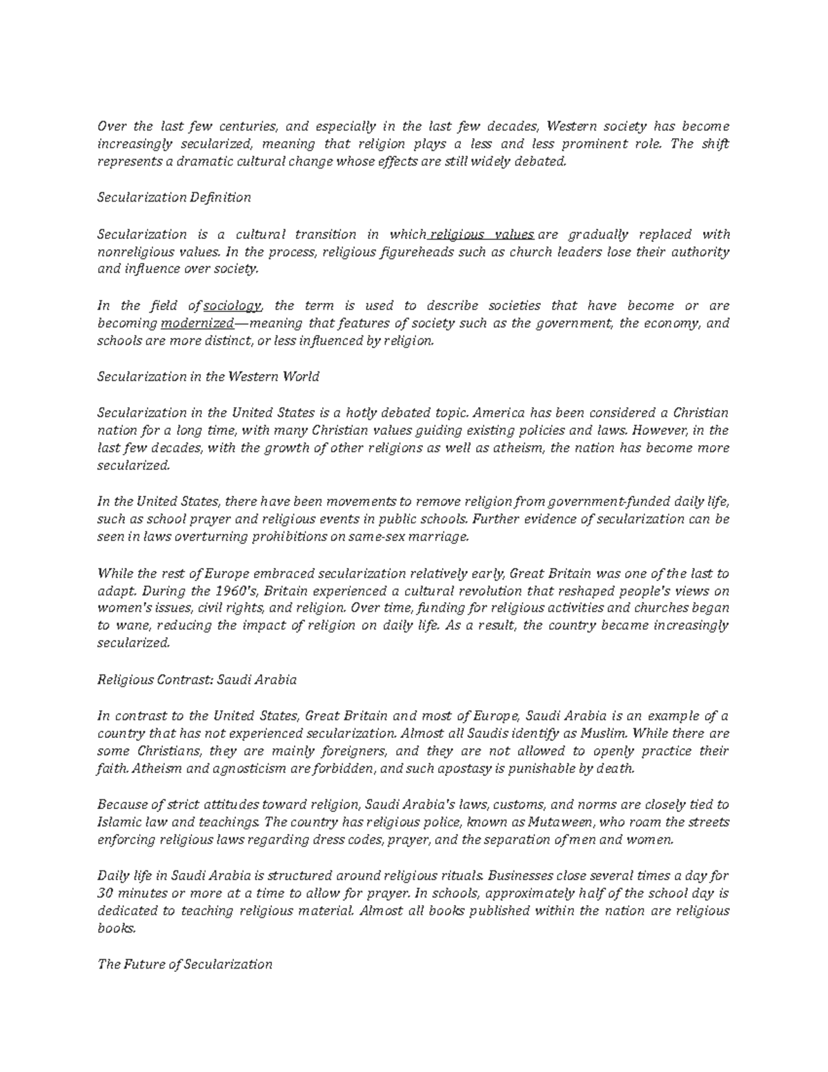 Secularization - Lessons on Rizal - Over the last few centuries, and ...