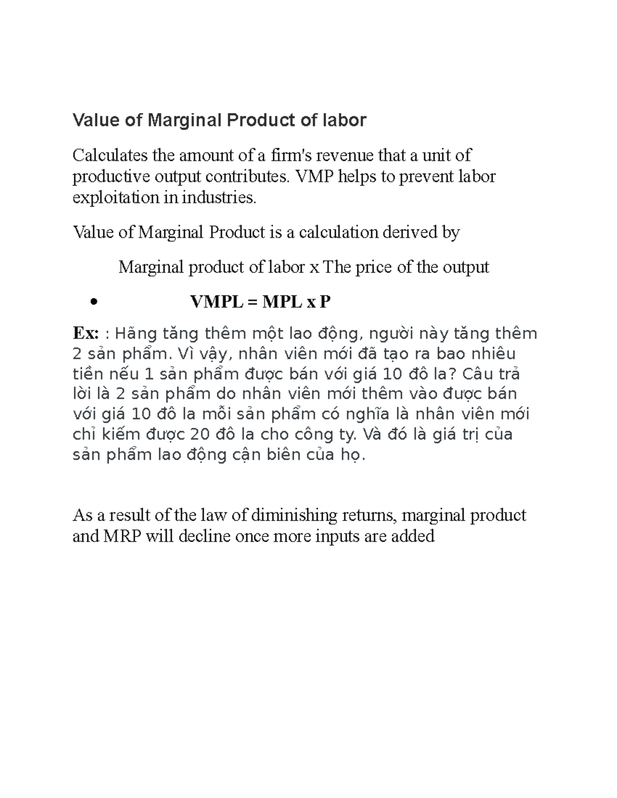 Value-of-Marginal-Product-of-labor - Value of Marginal Product of labor ...