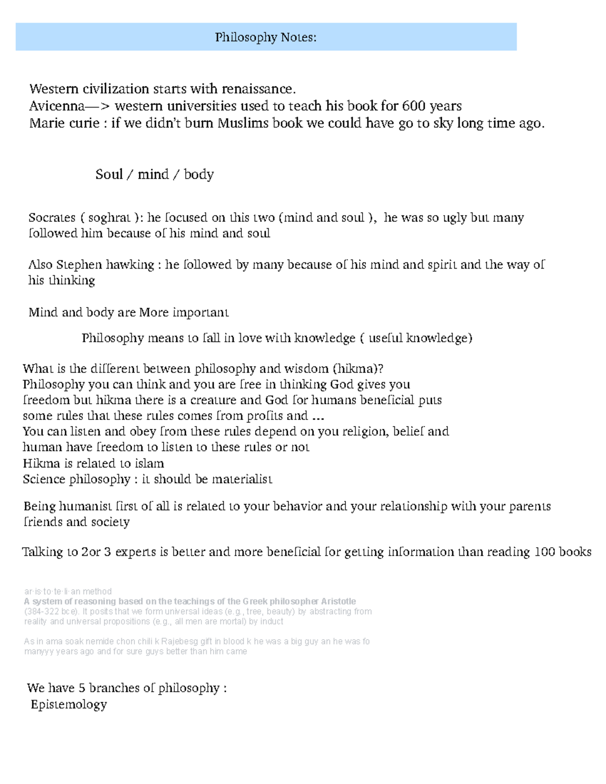 Untitled - Philosophy notes - Philosophy Notes: Western civilization ...