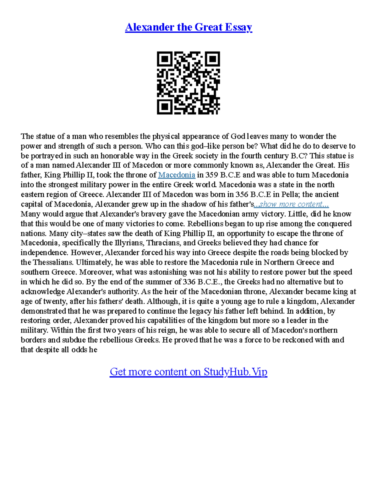 Alexander The Great Essays - Alexander the Great Essay The statue of a ...