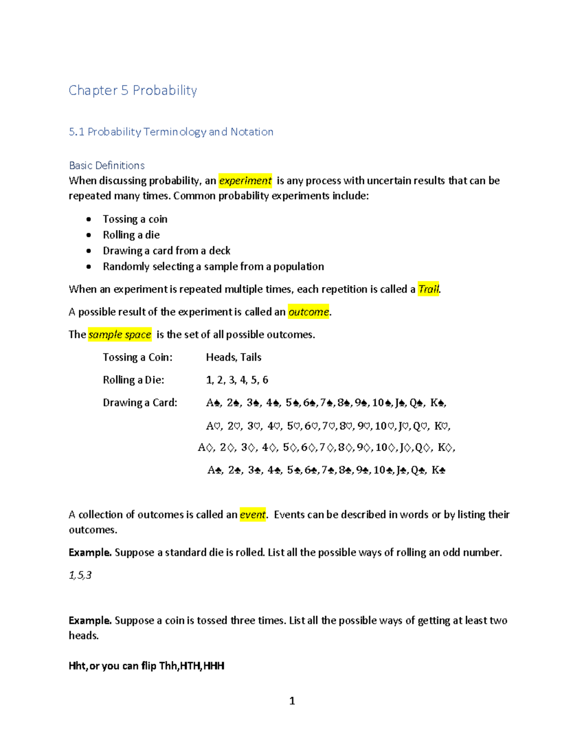 MATH 1680 Chapter 5 Notes - Chapter 5 Probability 5 Probability ...