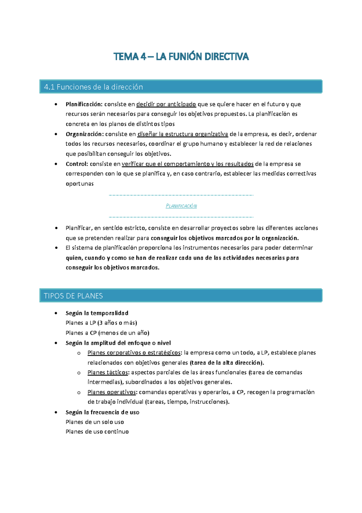 Tema 4 - La función directiva - 4 Funciones de la dirección ...