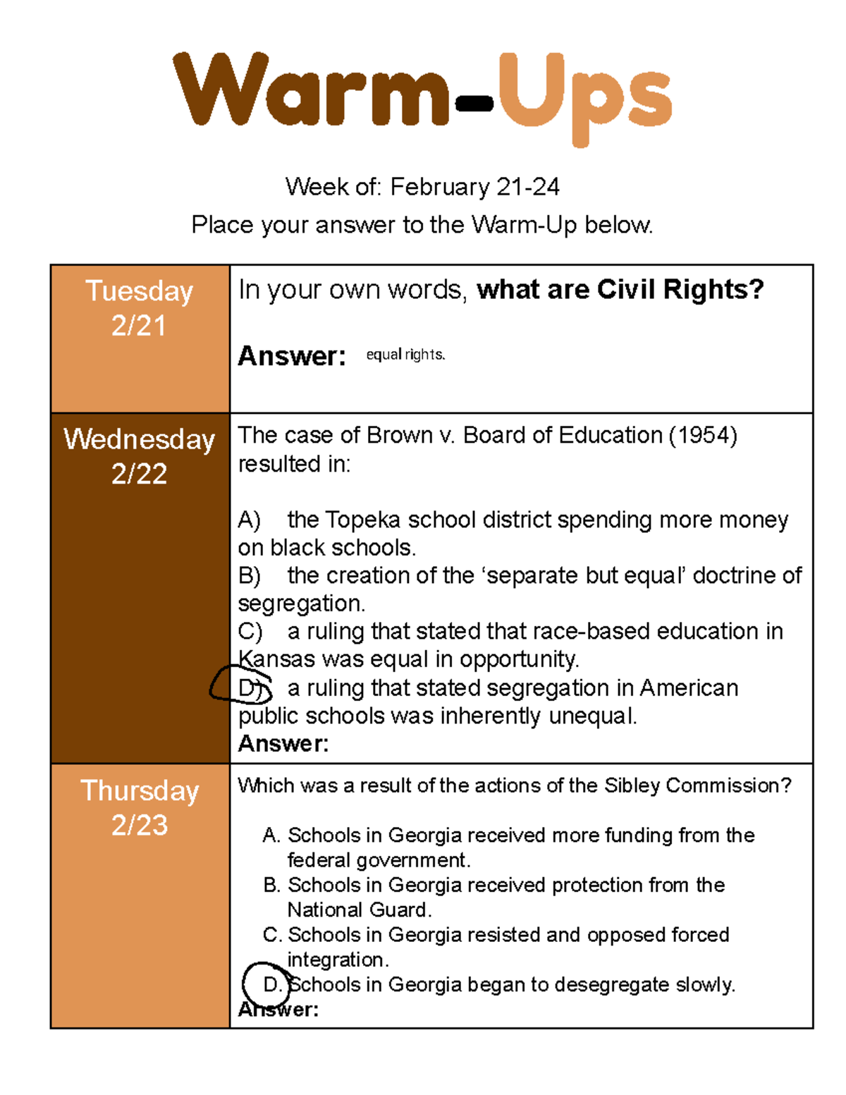 Demarcus Jones - Warm Ups 2 21-2 24 - Warm-Ups Week of: February 21 ...