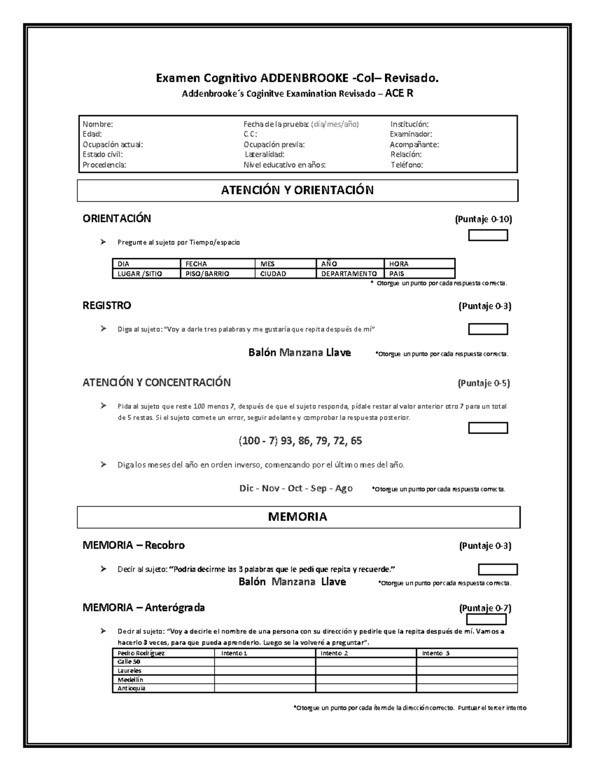 Addenbrooke Limpio - Examen Cognitivo ADDENBROOKE -Col– Revisado ...