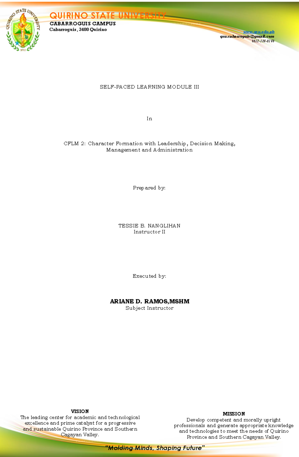 CFLM character formation - VISION The leading center for academic and ...