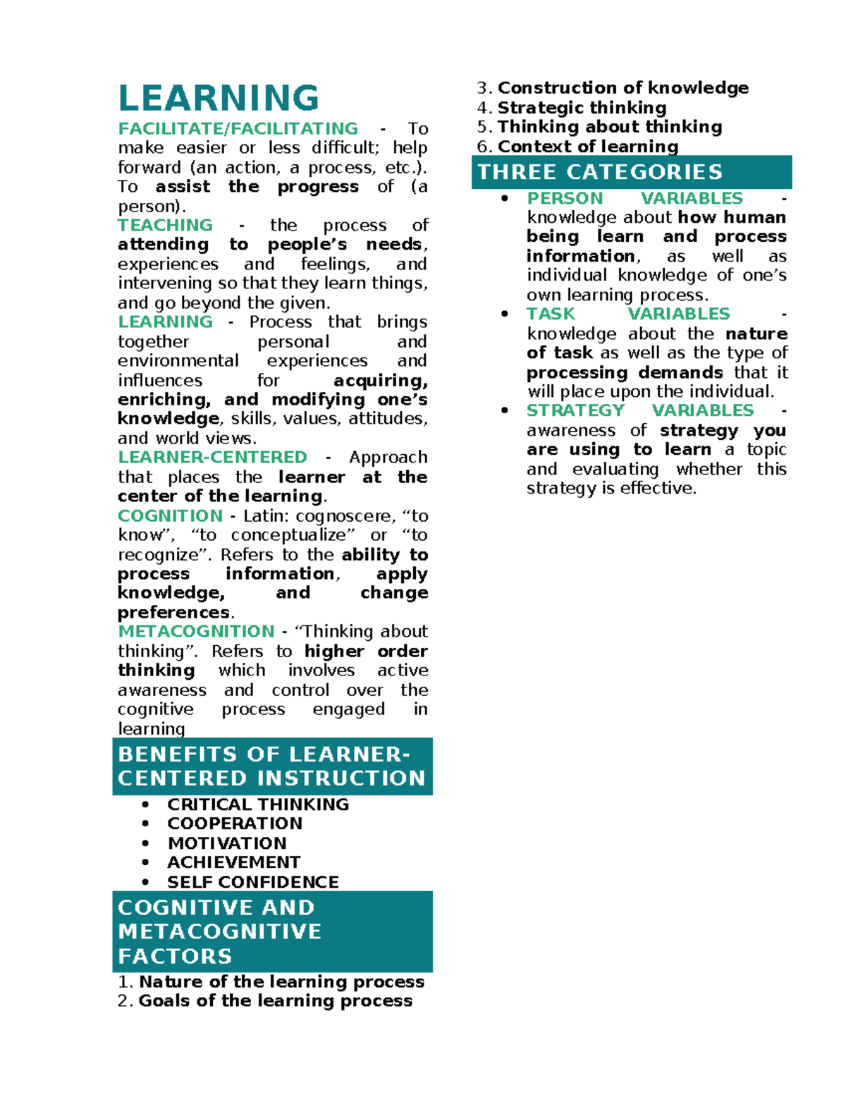 Facilitating Learner – Centered Teaching - LEARNING FACILITATE ...