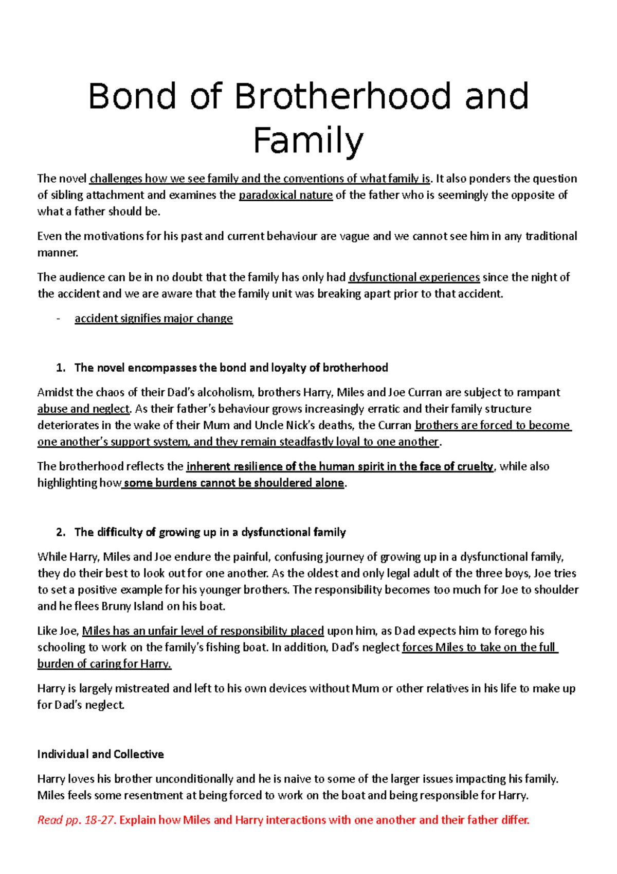 Bonds of Brotherhood and Family - Studocu