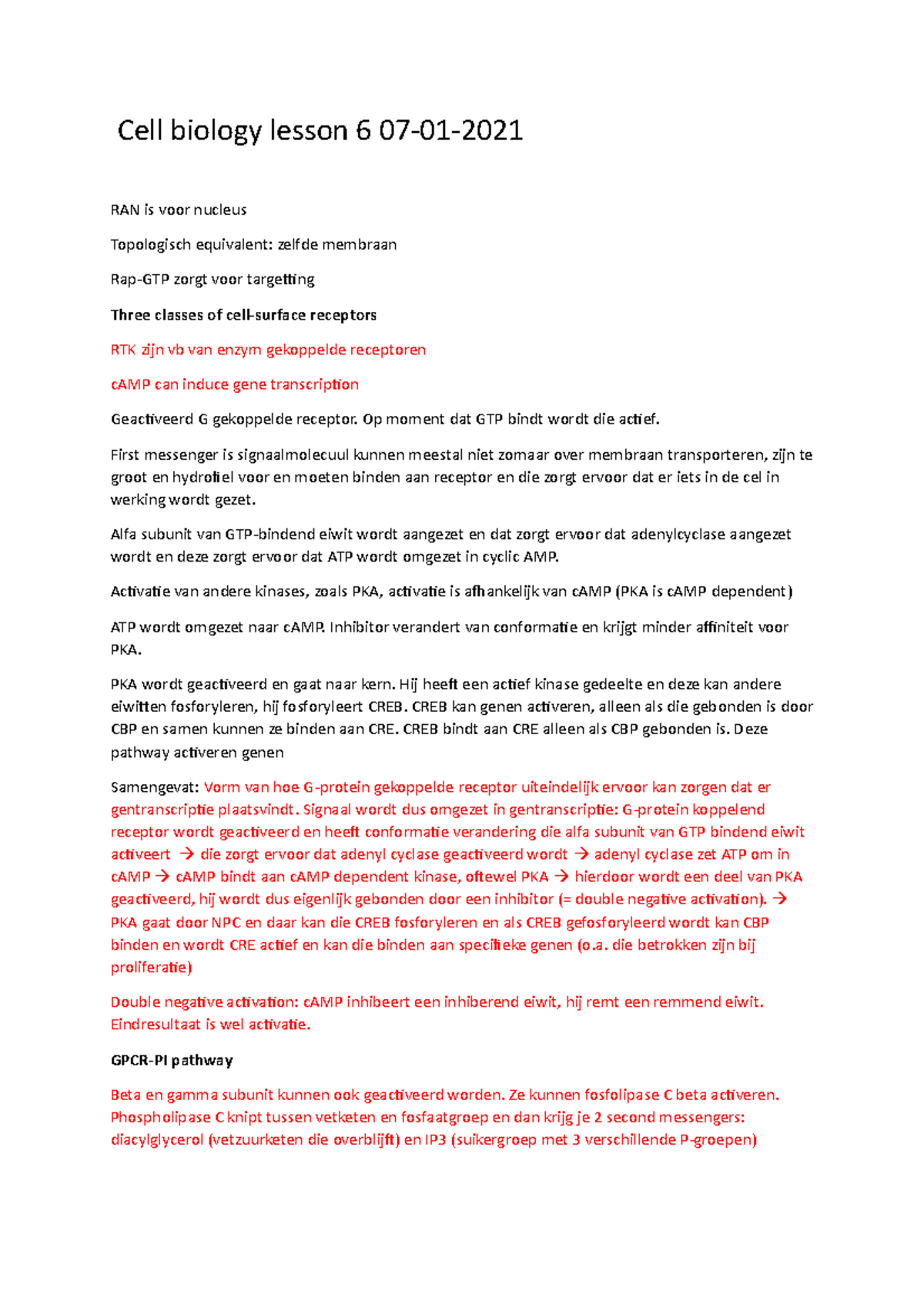 A Cell biology lesson 6 DONE - Cell biology lesson 6 07-01- RAN is voor ...