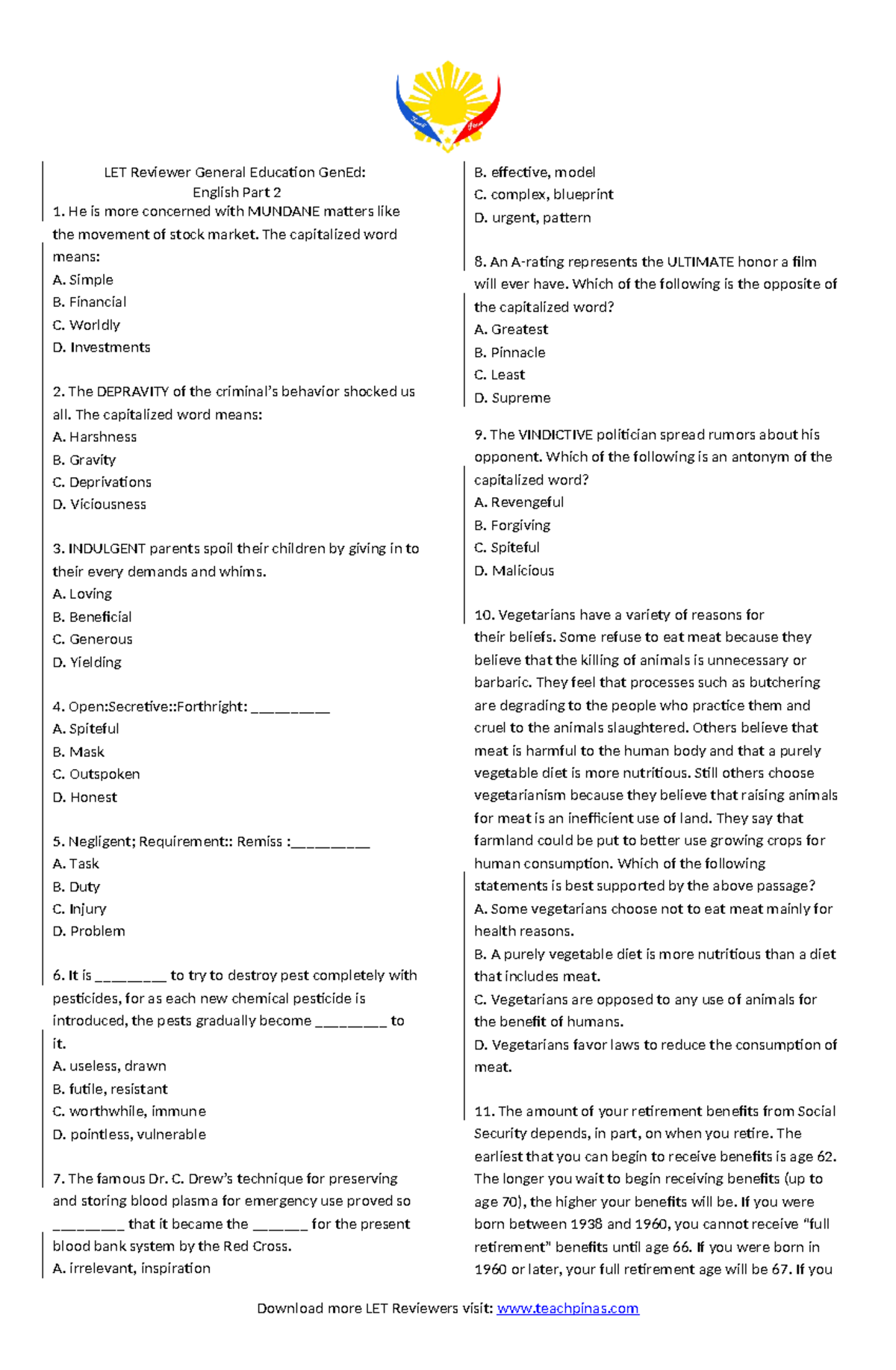 10 - Reviewer - LET Reviewer General Education GenEd: English Part 2 He ...