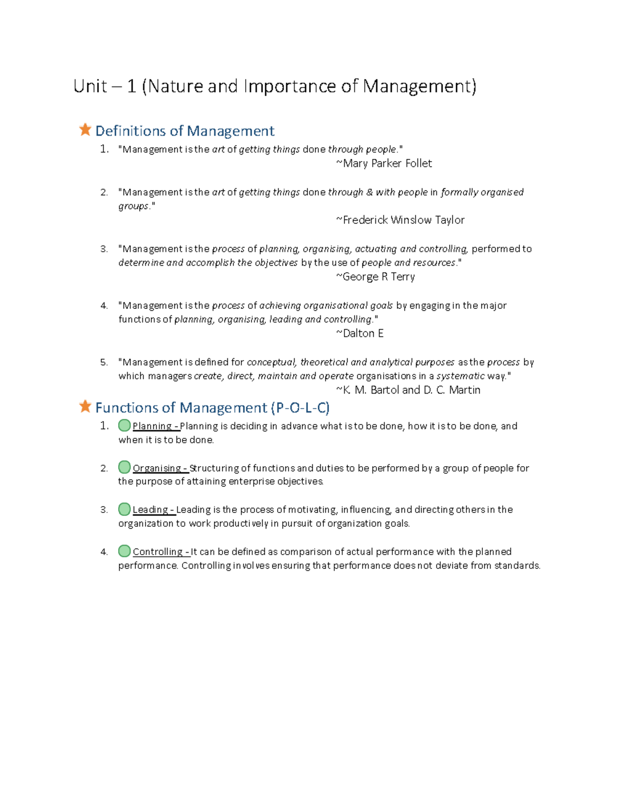 Unit 1 pdf - Unit 1 pdf - Unit – 1 (Nature and Importance of Management ...