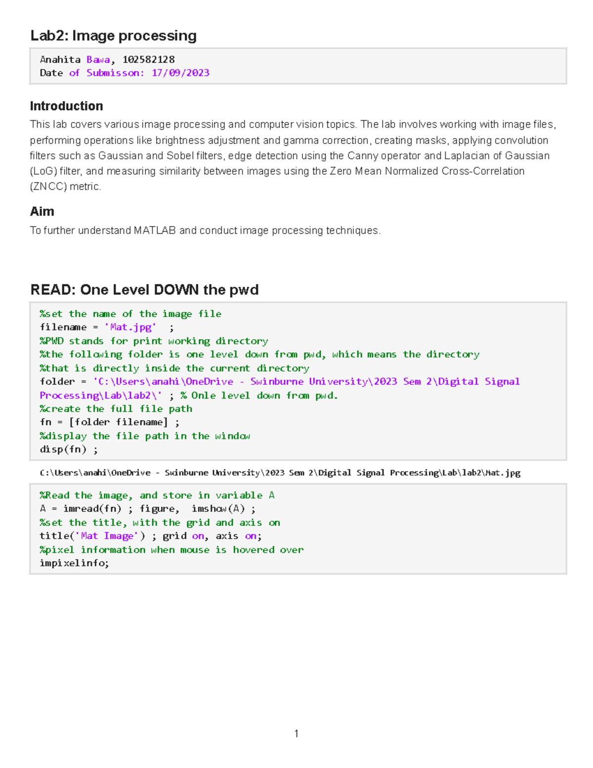 Lab2 anahitabawa 102582128 - Lab2: Image processing Anahita Bawa, 102582128 Date of Submisson ...