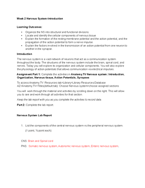 BIO252 W4 Lab Report Brain CN ANS - Week 4 Nervous System-Brain ...