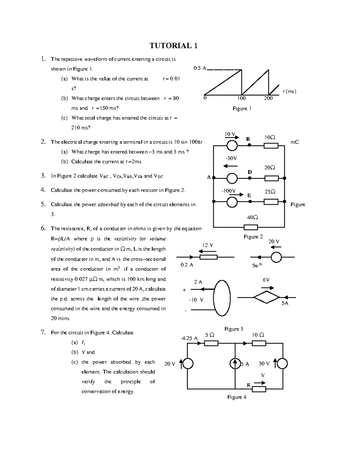 Tutorial 1 - good - TUTORIAL 1 1. The repetitive waveform of current entering a circuit is shown ...
