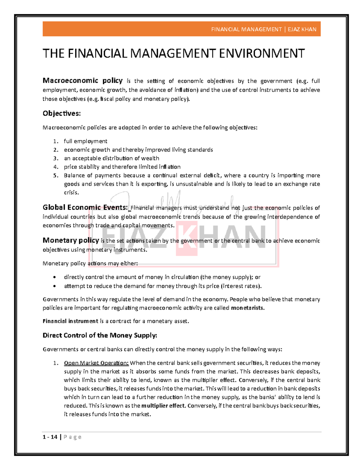 Documents Notes - THE FINANCIAL MANAGEMENT ENVIRONMENT Macroeconomic ...