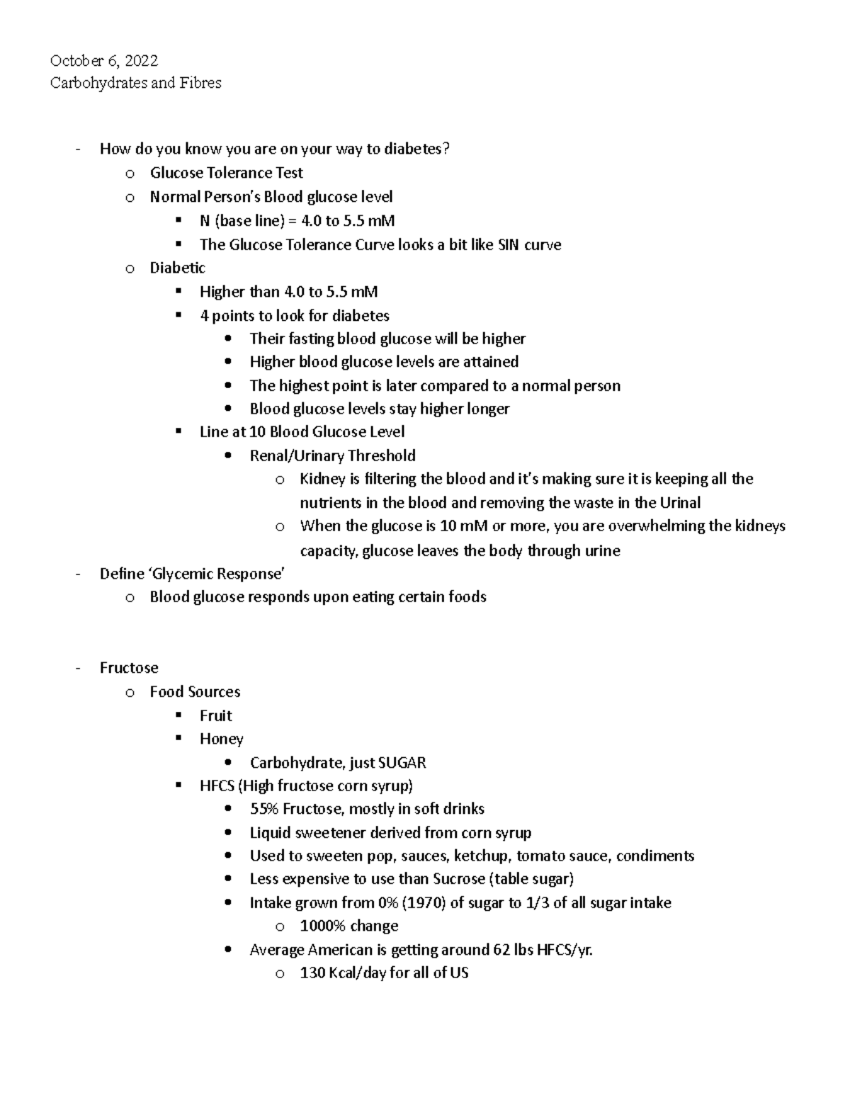 Module 4 Lecture Notes October 6 2022 Carbohydrates And Fibres How Do You Know You Are On