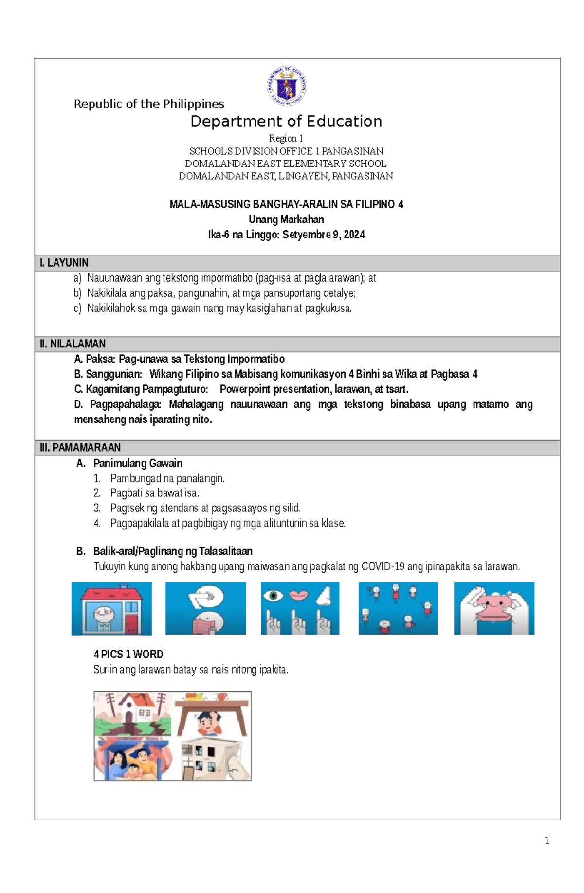 LP Filipino 4 Weeek 6 sep9 - Republic of the Philippines Department of ...